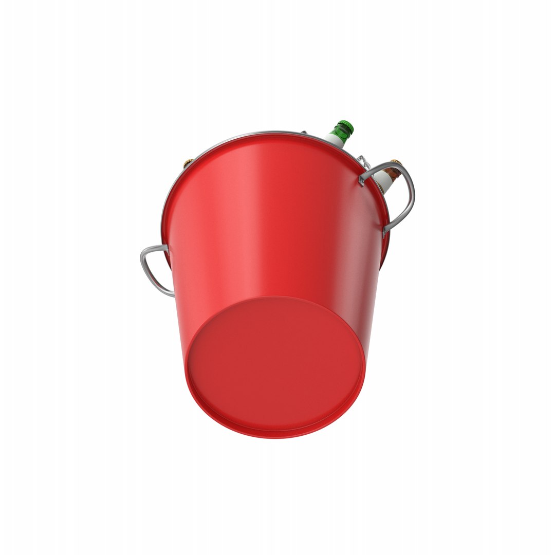 3D Model Beer Bottles In A Red Metal Bucket - TurboSquid 1921891
