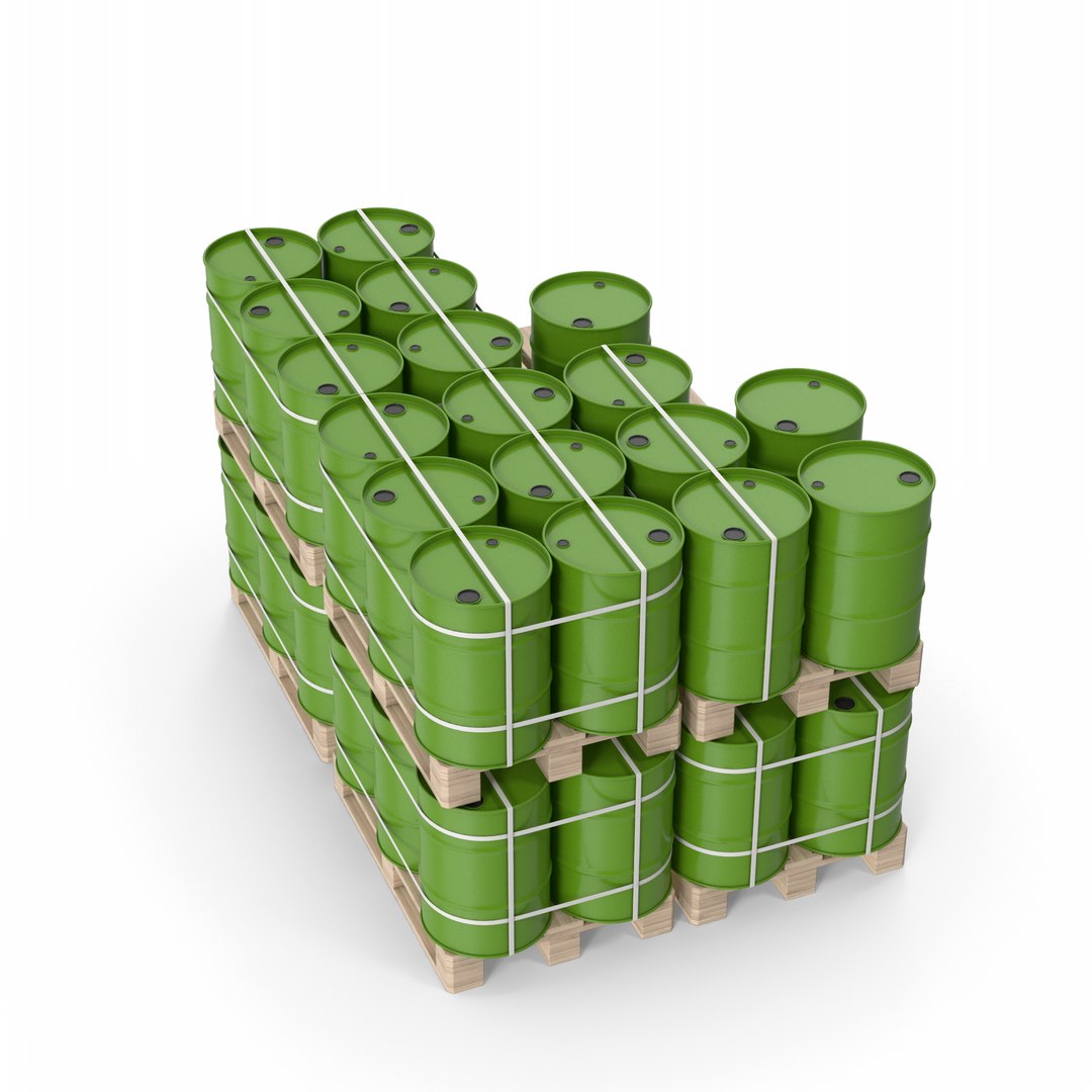 3D Stack Of Green Barrels On Wood Pallets - TurboSquid 2063863