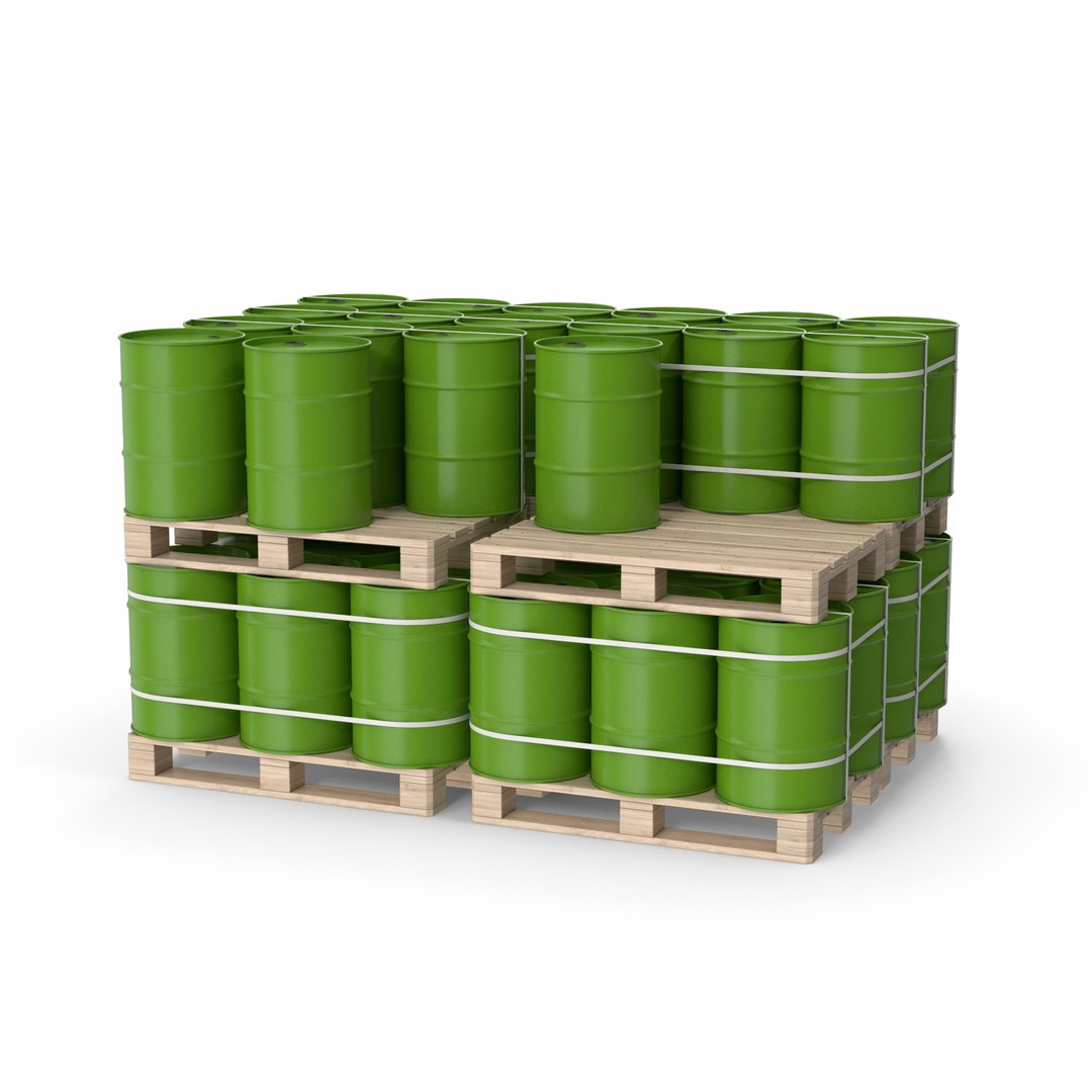 3D Stack Of Green Barrels On Wood Pallets - TurboSquid 2063863