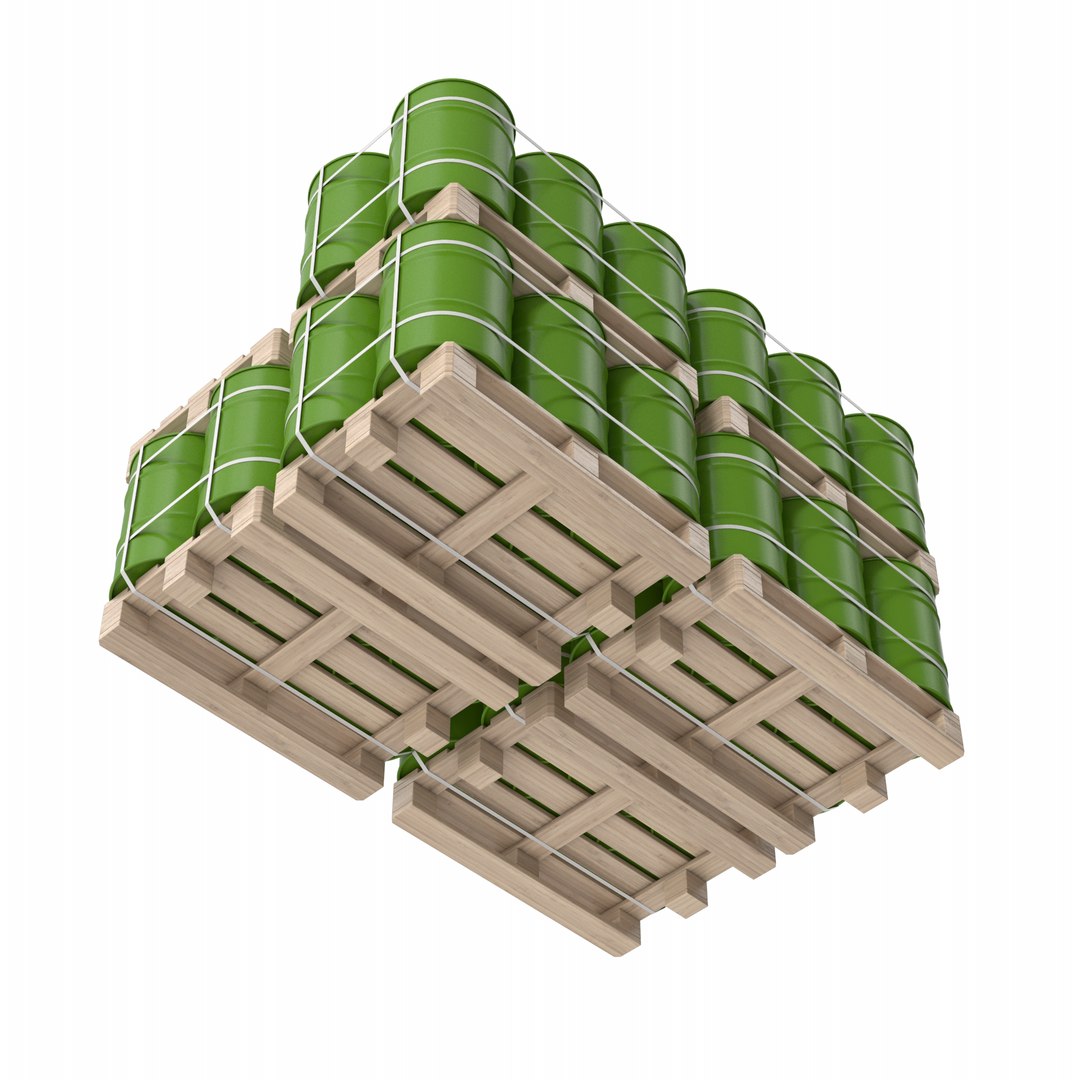 3D Stack Of Green Barrels On Wood Pallets - TurboSquid 2063863