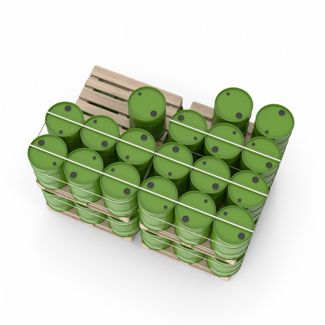 3D Stack Of Green Barrels On Wood Pallets - TurboSquid 2063863