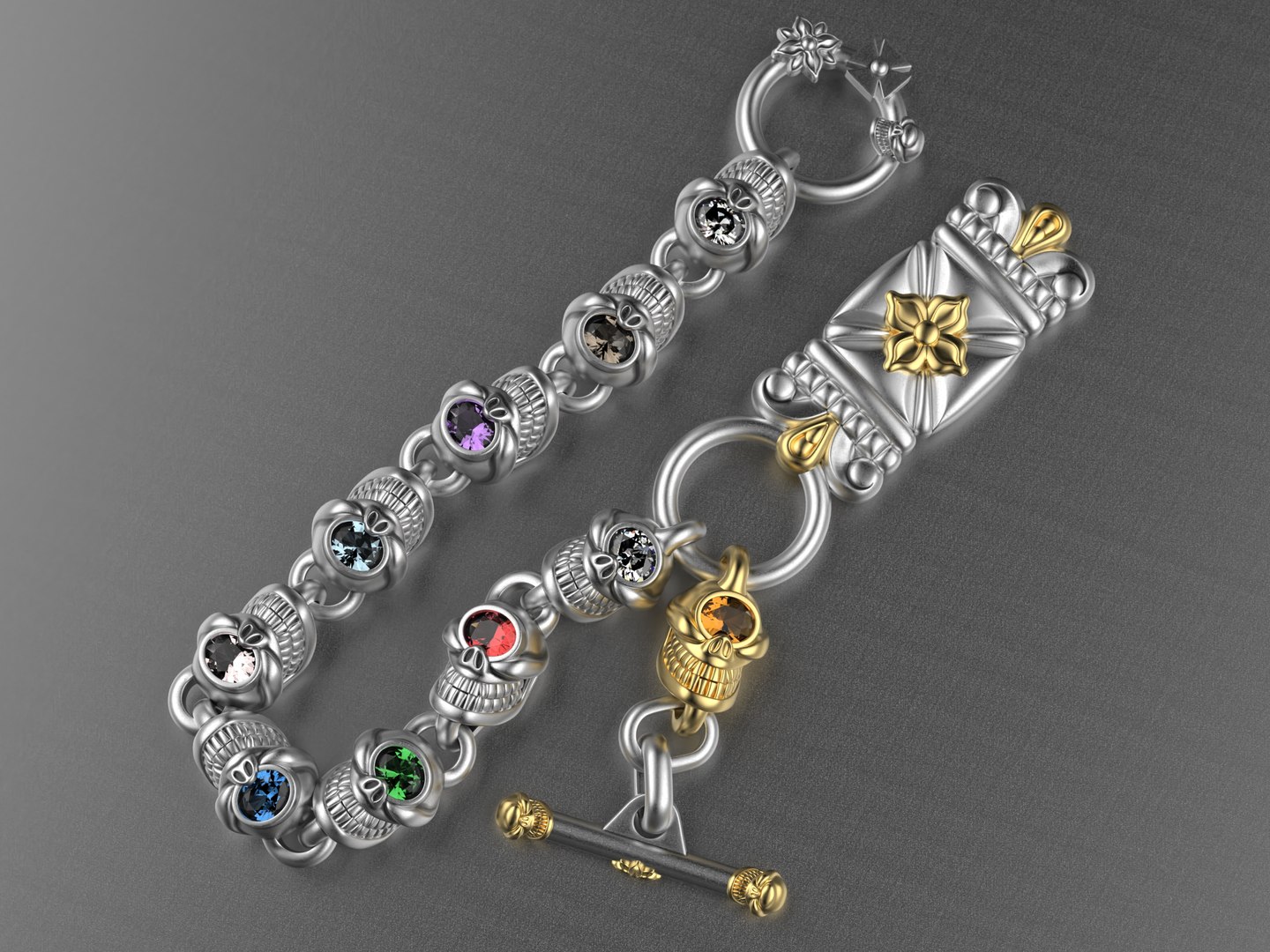 Jewelry Skeleton Bracelet With Crown 0324 Skull Bracelet 3D Model ...