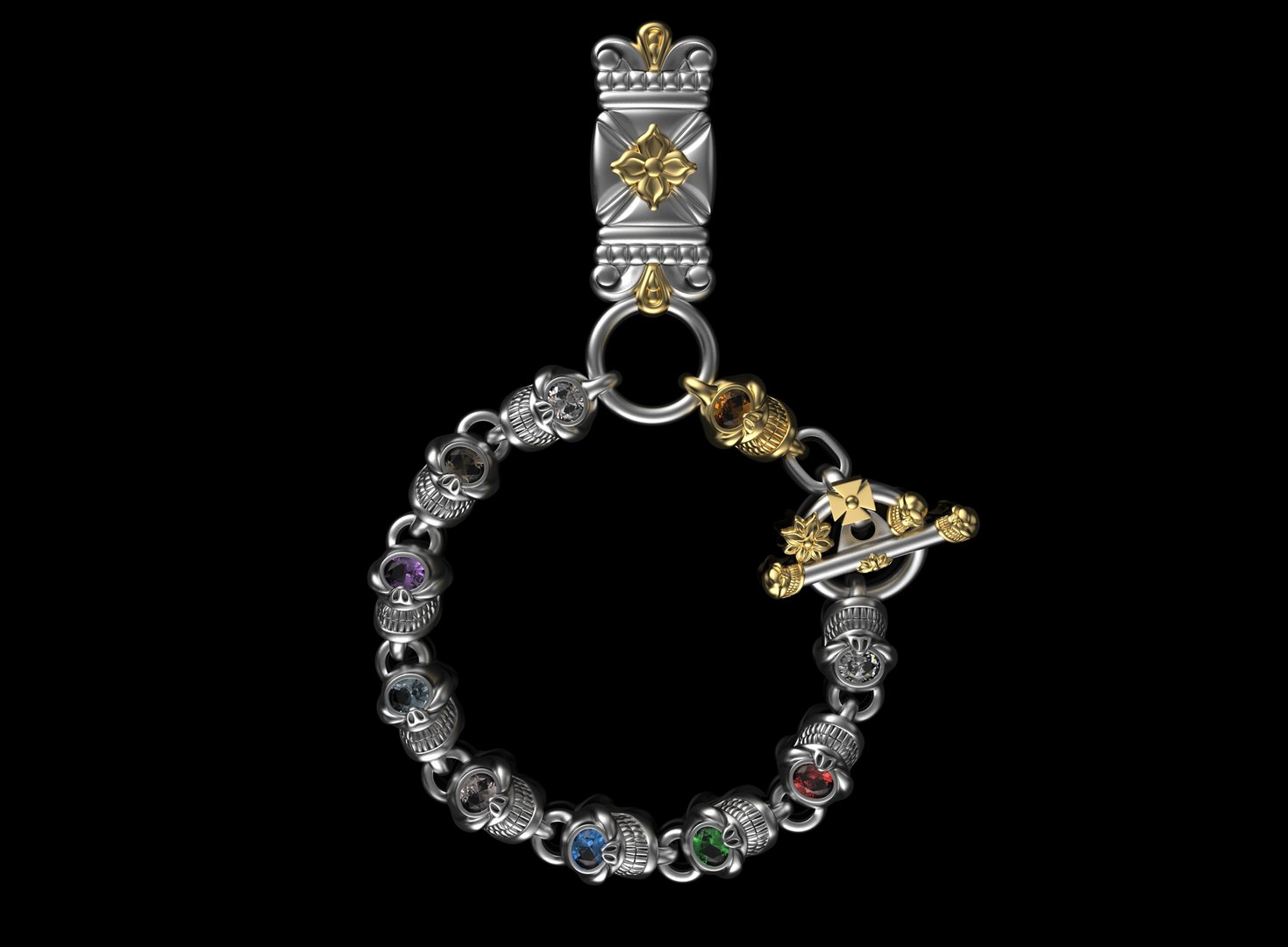 Jewelry Skeleton Bracelet with Crown 0324 Skull Bracelet 3D model ...