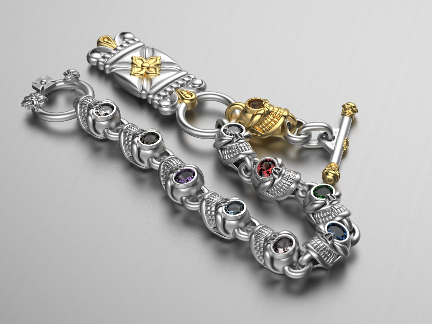 Jewelry Skeleton Bracelet With Crown 0324 Skull Bracelet 3D Model ...