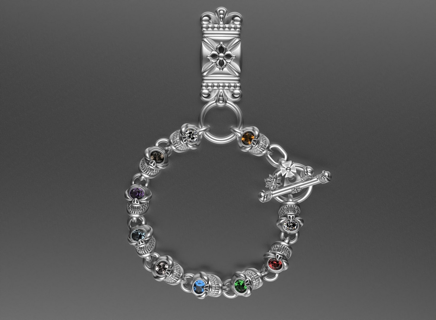 Jewelry Skeleton Bracelet With Crown 0324 Skull Bracelet 3D Model ...