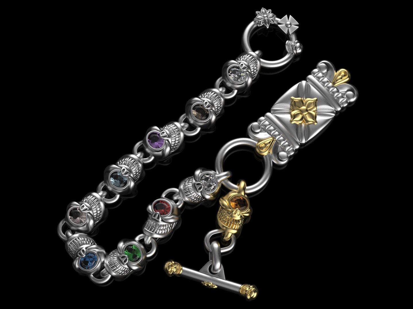 Jewelry Skeleton Bracelet with Crown 0324 Skull Bracelet 3D model ...