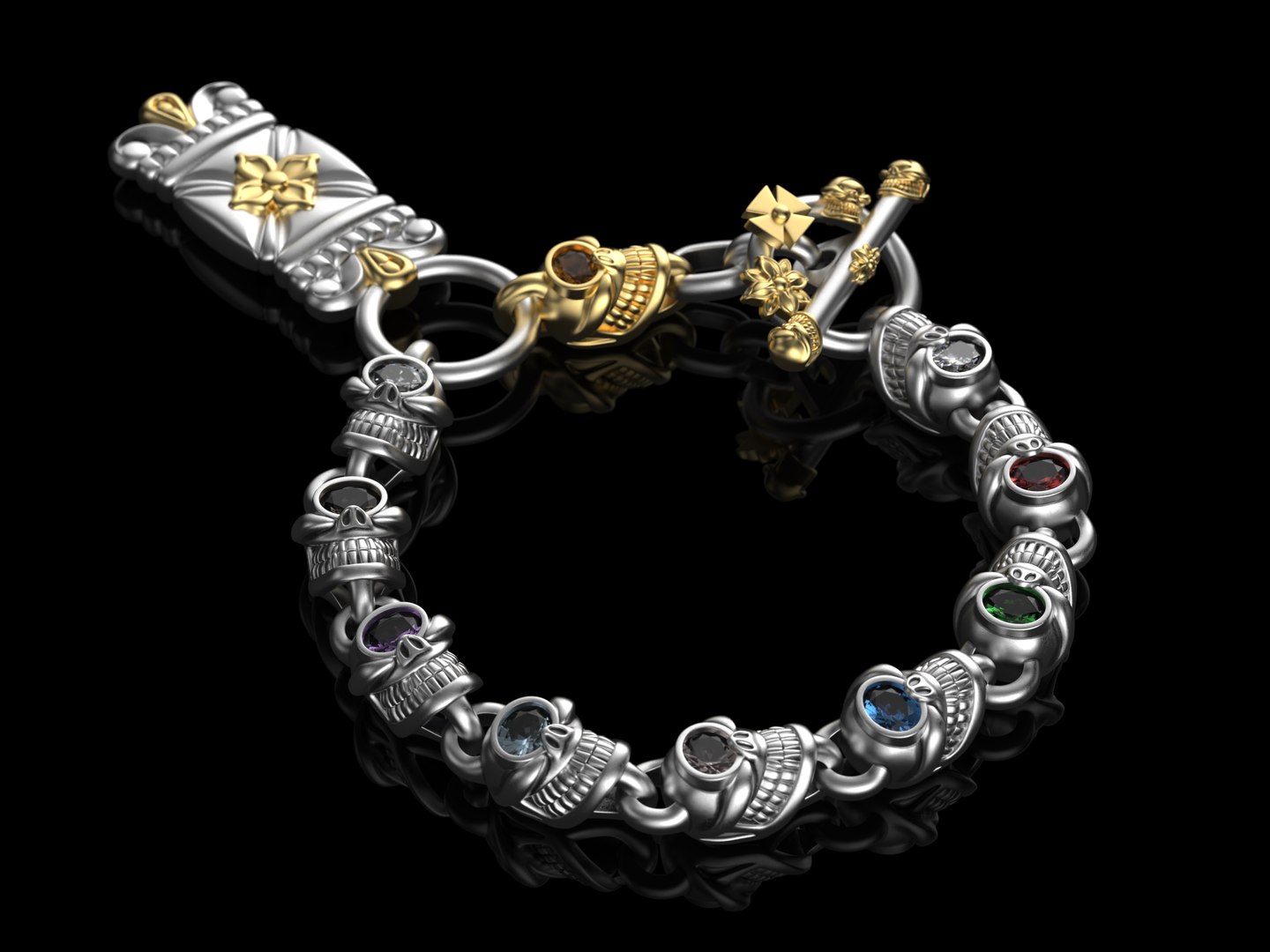 Jewelry Skeleton Bracelet with Crown 0324 Skull Bracelet 3D model ...