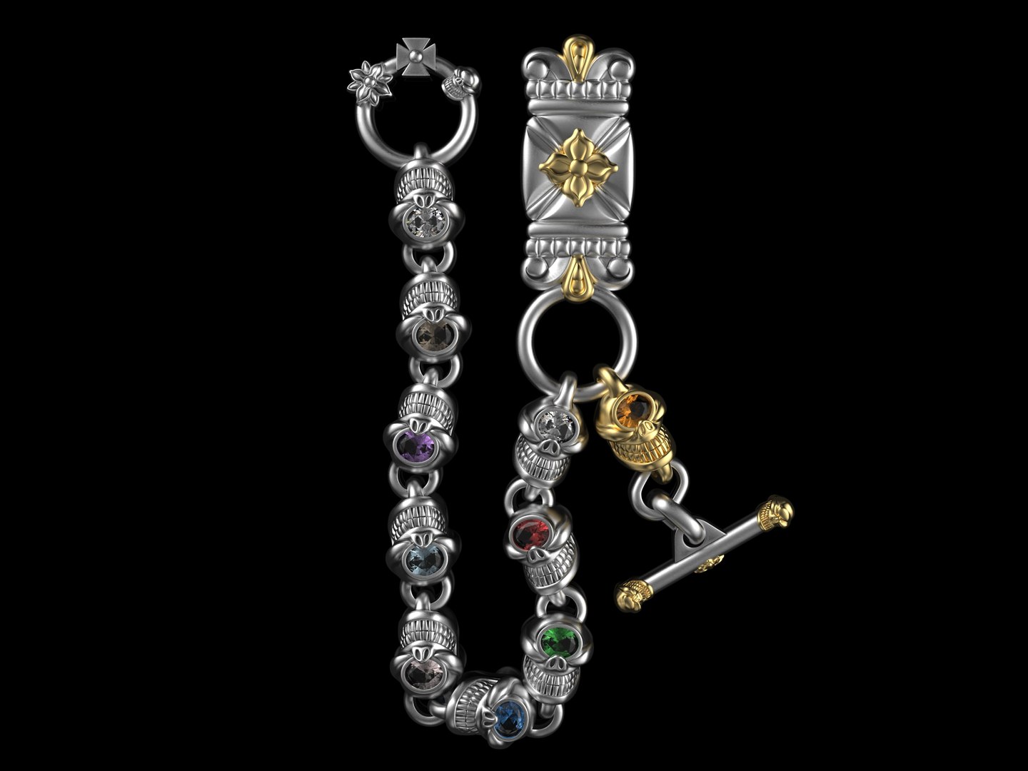 Jewelry Skeleton Bracelet with Crown 0324 Skull Bracelet 3D model ...