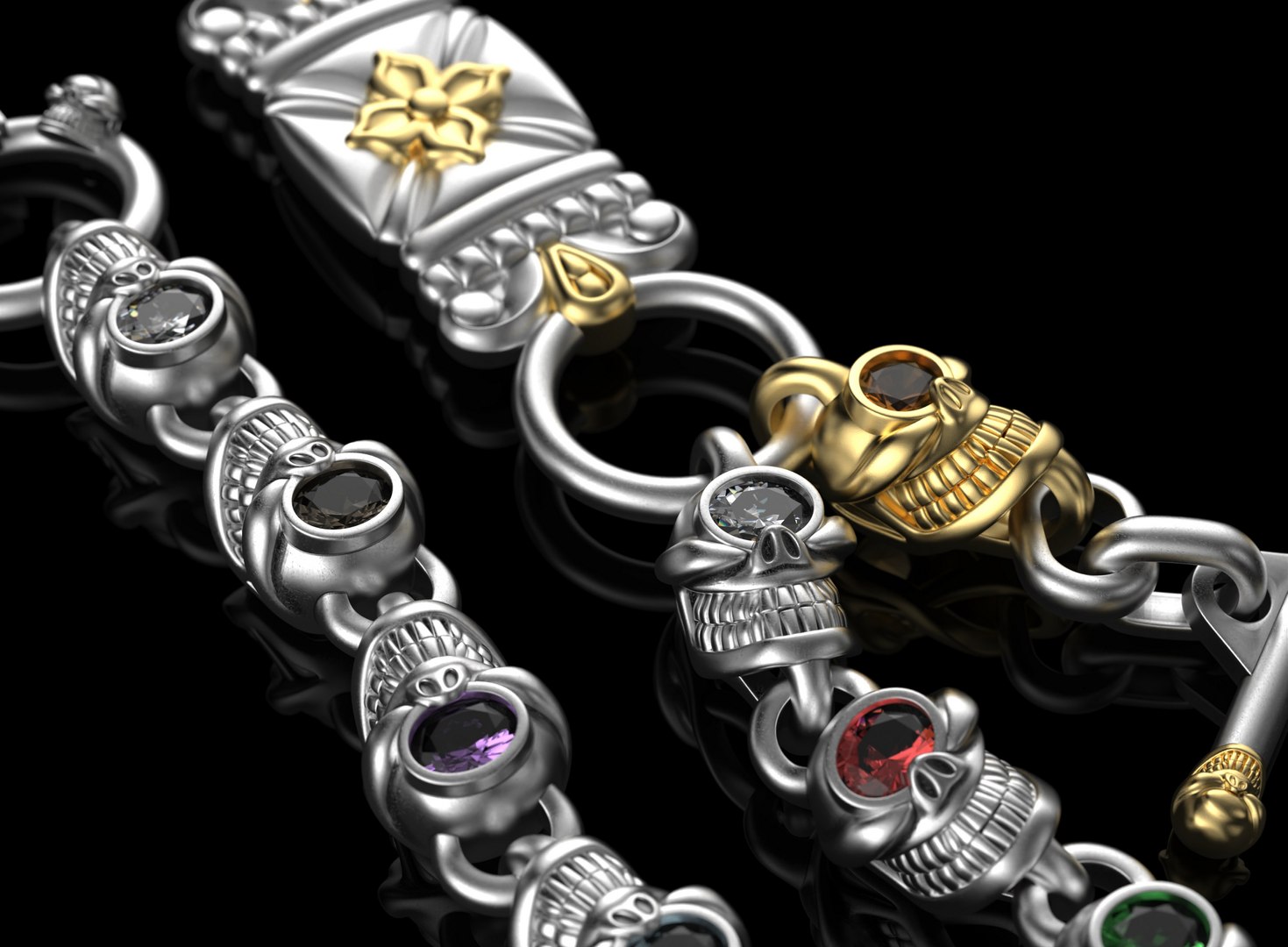 Jewelry Skeleton Bracelet with Crown 0324 Skull Bracelet 3D model ...