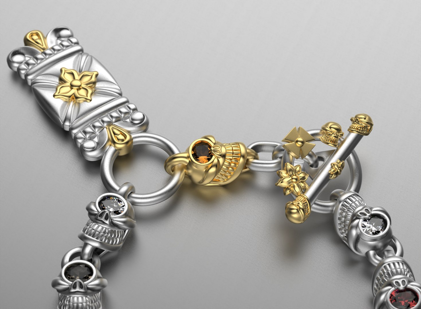 Jewelry Skeleton Bracelet With Crown 0324 Skull Bracelet 3D Model ...