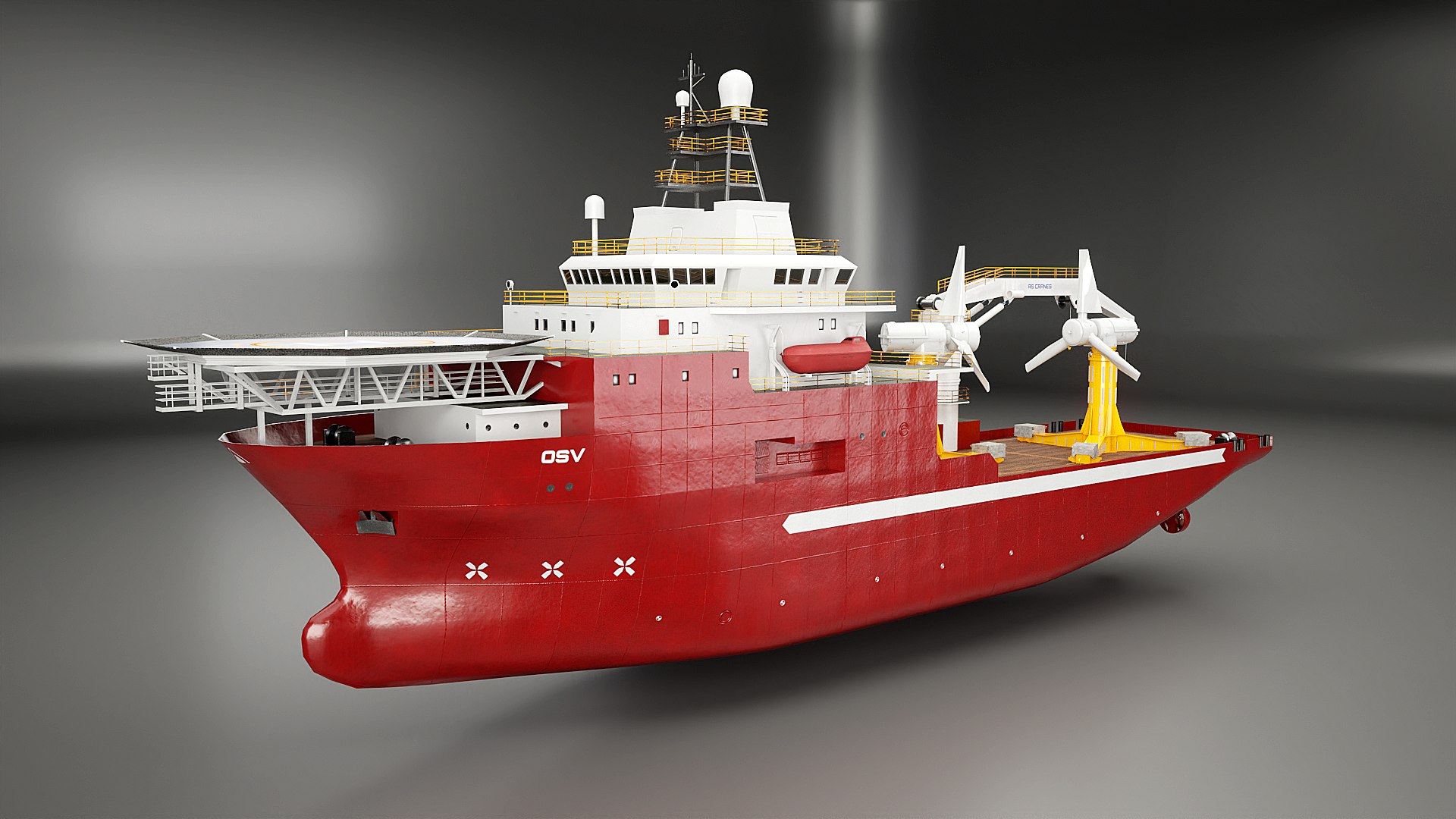 Offshore Support Vessel And Tidal Power Turbine And Crane Ship 3D Model ...