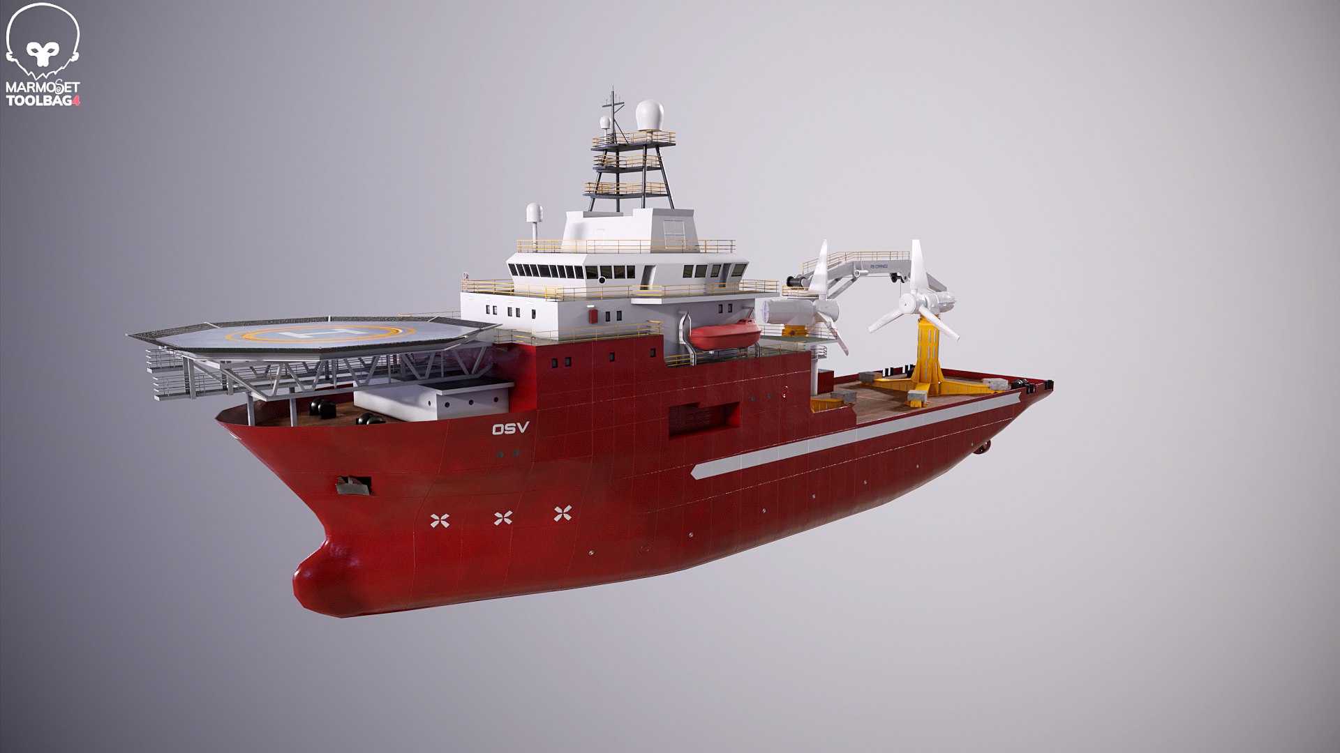 Offshore Support Vessel And Tidal Power Turbine And Crane Ship 3D Model ...
