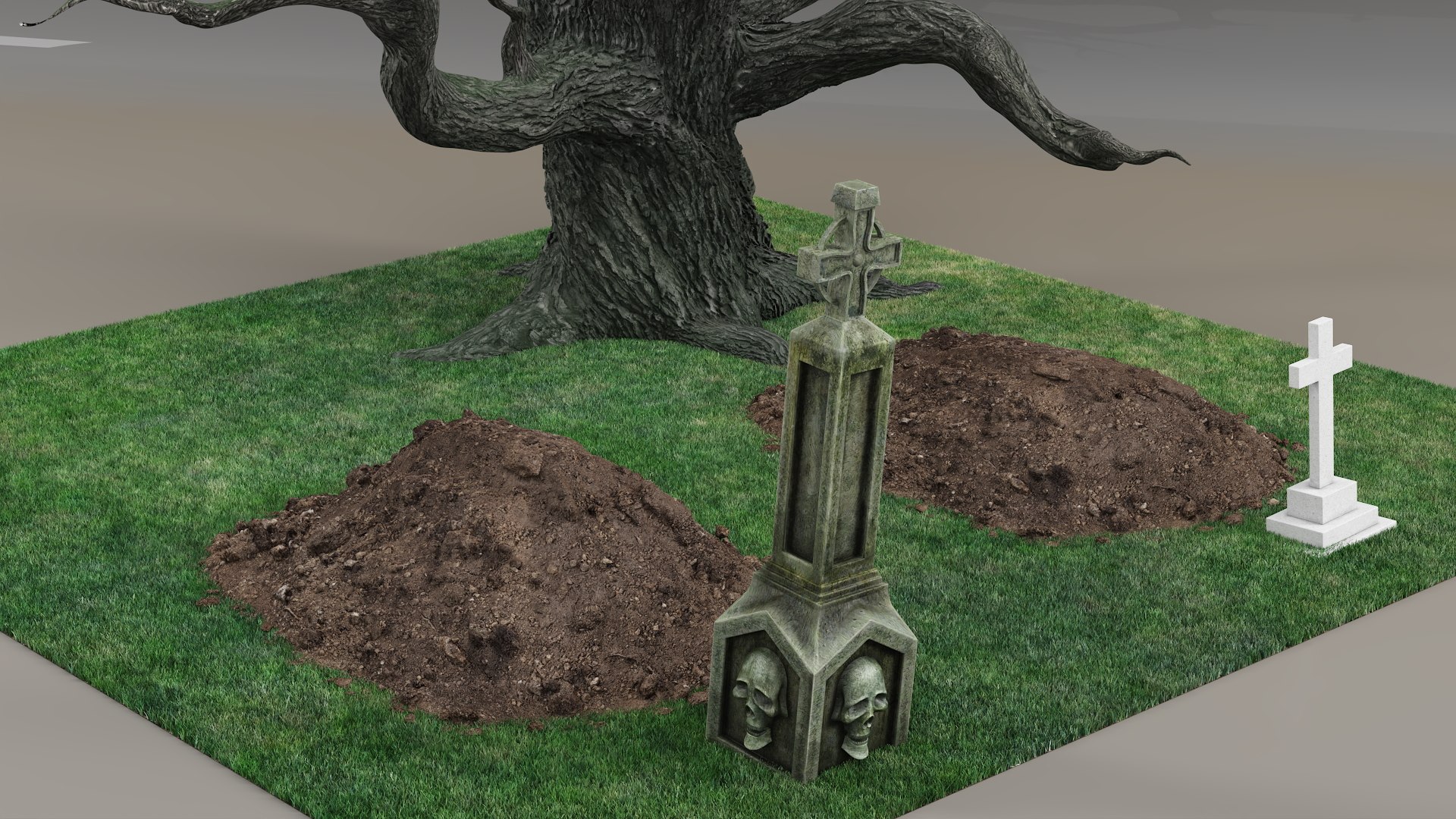 Cemetery Scene With Bare Tree And Graves Fur 3D Model - TurboSquid 2352723