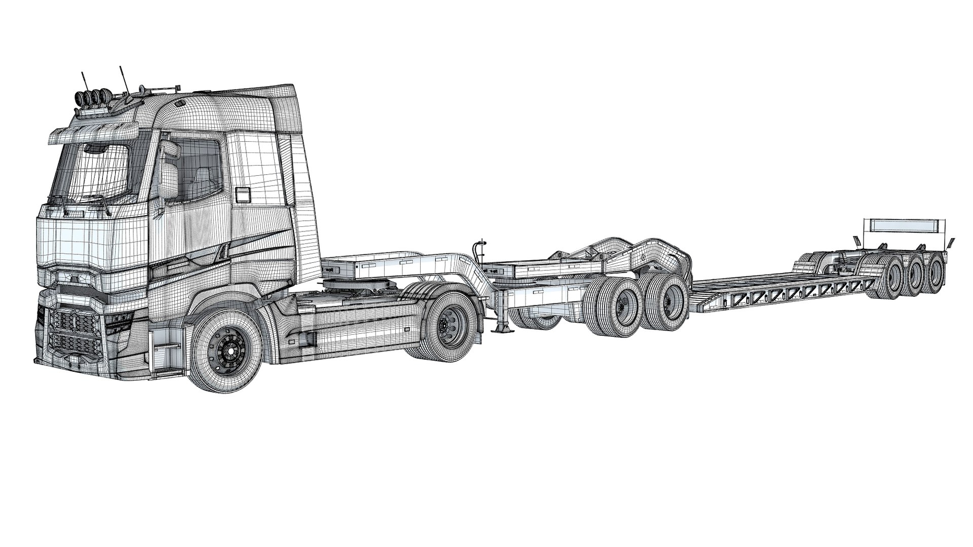 Semi Truck With Platform Trailer 3D Model - TurboSquid 2042647