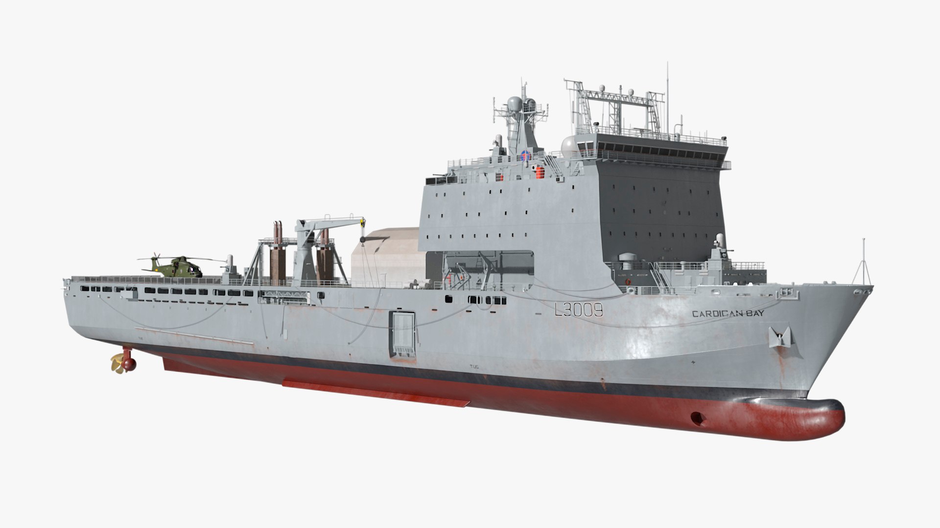 3D RFA Cardigan Bay Landing Ship With AW 101 Merlin Helicopter ...