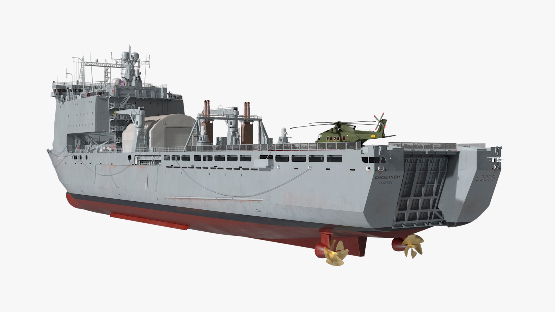 3D RFA Cardigan Bay Landing Ship With AW 101 Merlin Helicopter ...