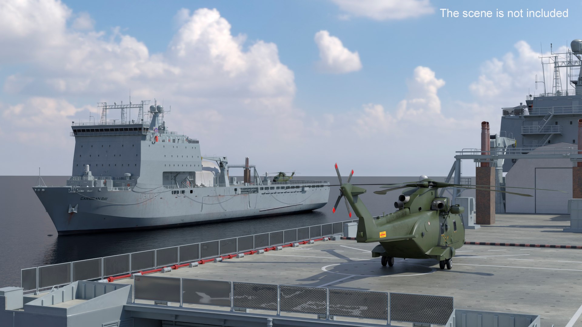 3D RFA Cardigan Bay Landing Ship With AW 101 Merlin Helicopter ...