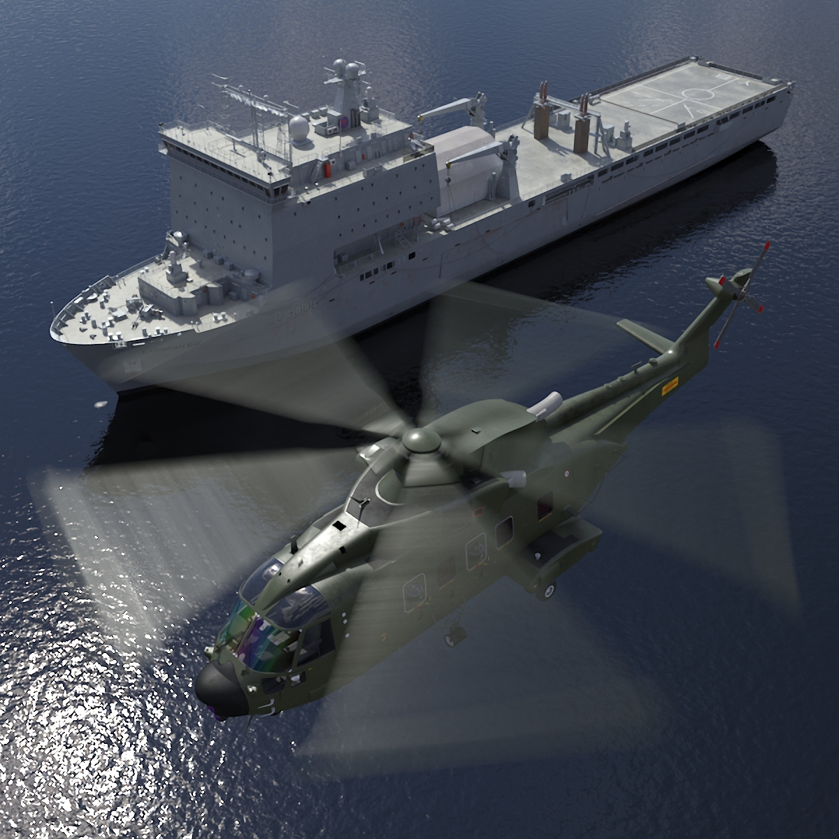 modelo 3d Buque de desembarco RFA Cardigan Bay con helicóptero AW 101 ...