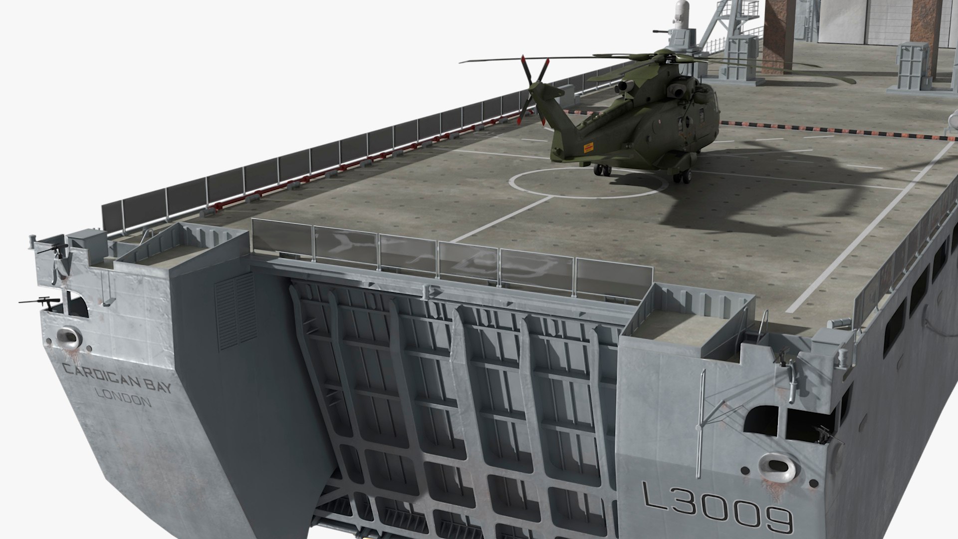 3D RFA Cardigan Bay Landing Ship With AW 101 Merlin Helicopter ...