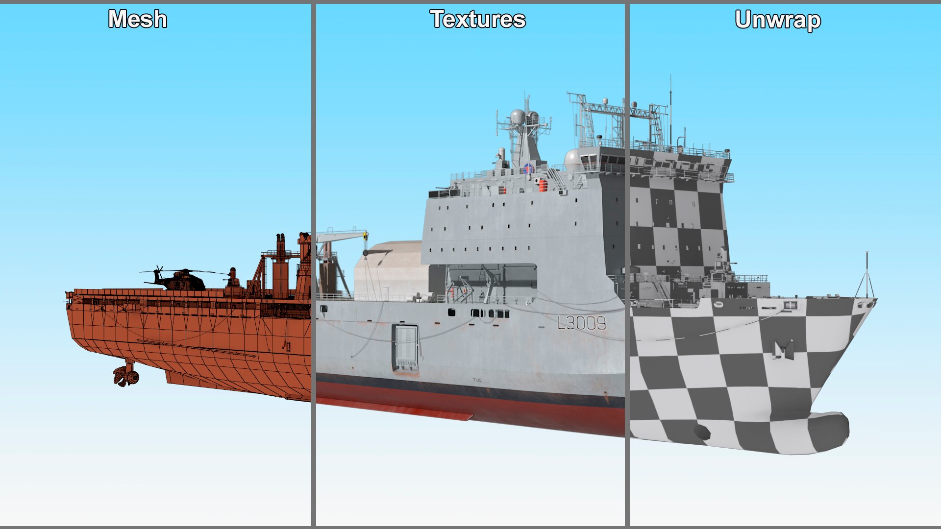 3D RFA Cardigan Bay Landing Ship With AW 101 Merlin Helicopter ...