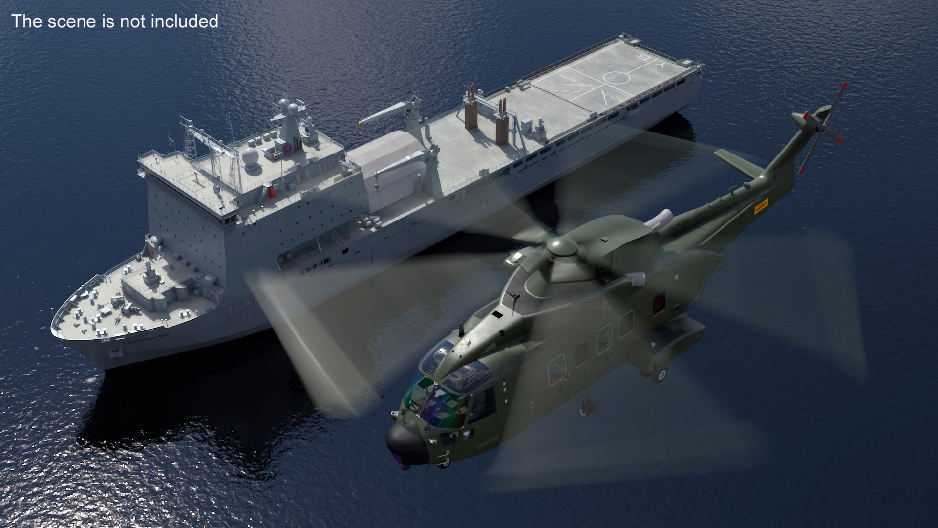 3D RFA Cardigan Bay Landing Ship With AW 101 Merlin Helicopter ...
