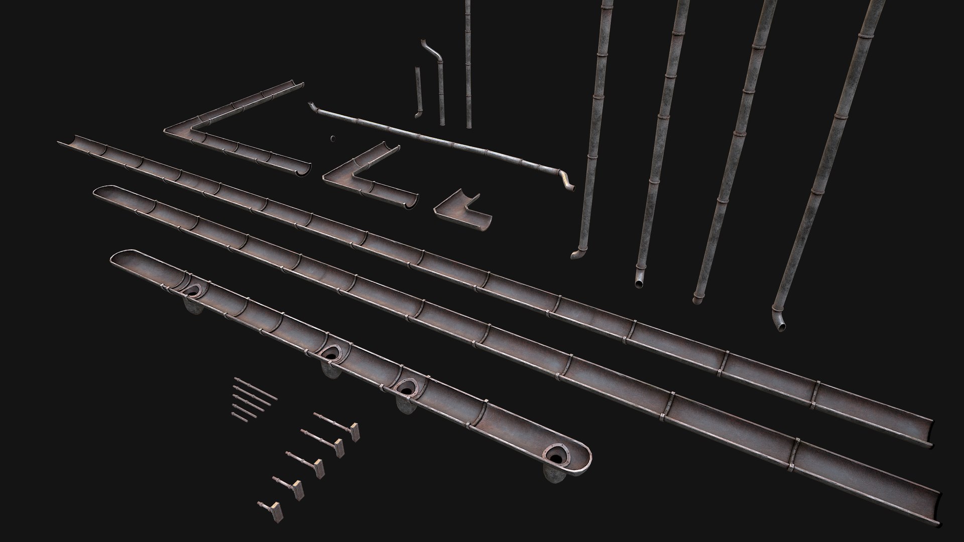 3D Gutter System Medieval Roof - TurboSquid 2151874