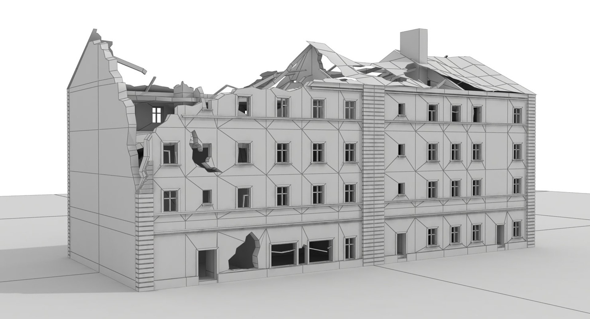 3d Destroyed Ruined Building World War Model