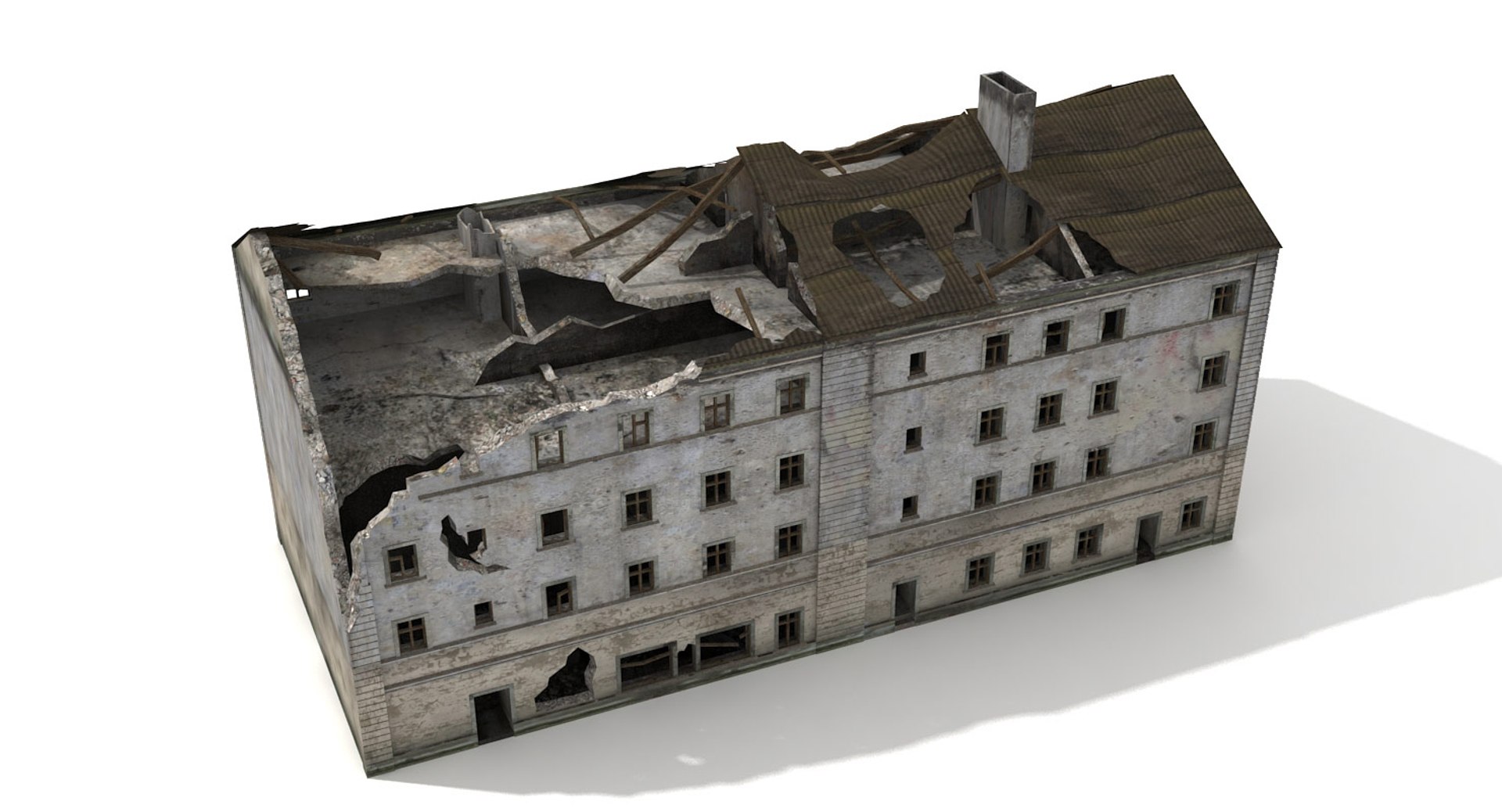 3d Destroyed Ruined Building World War Model