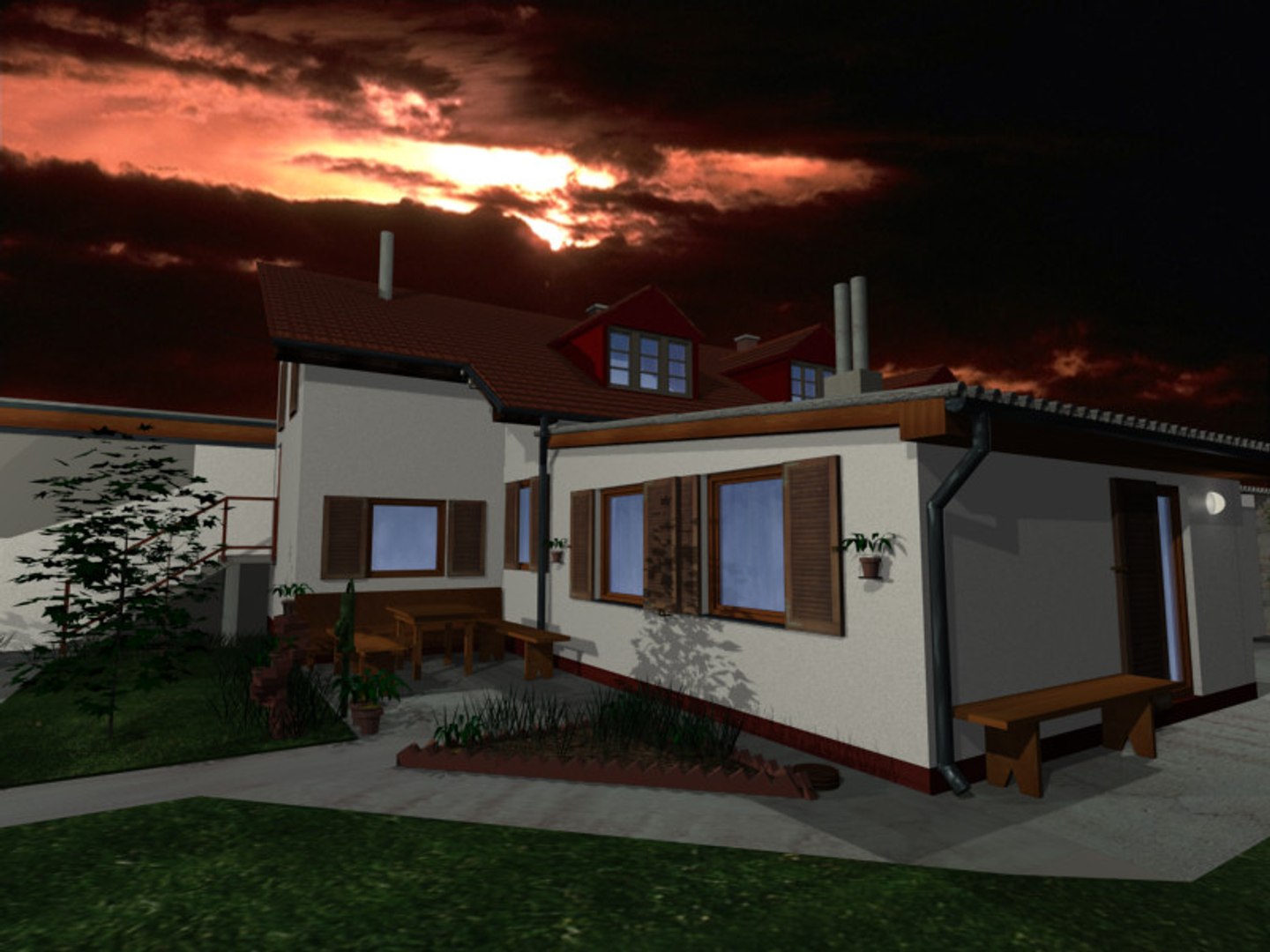 3d Model Home Garden Sidewalk