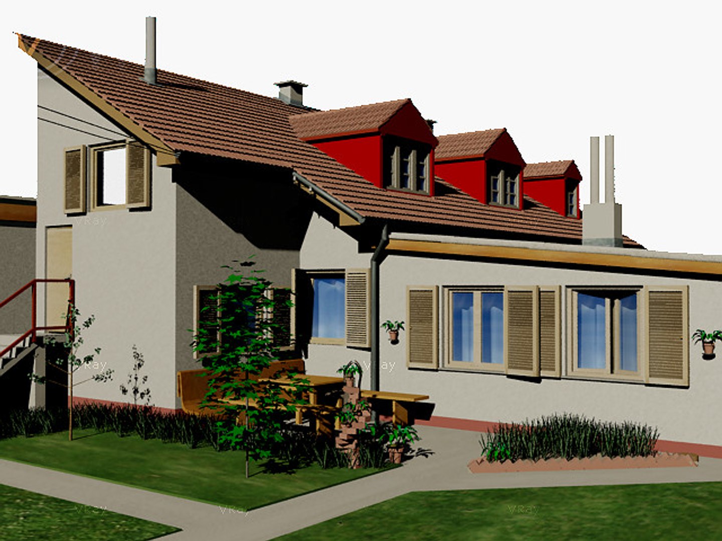 3d Model Home Garden Sidewalk