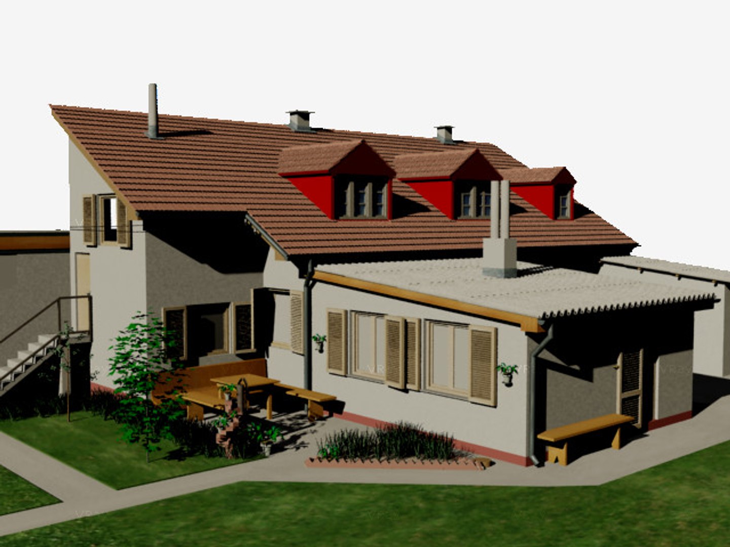 3d Model Home Garden Sidewalk