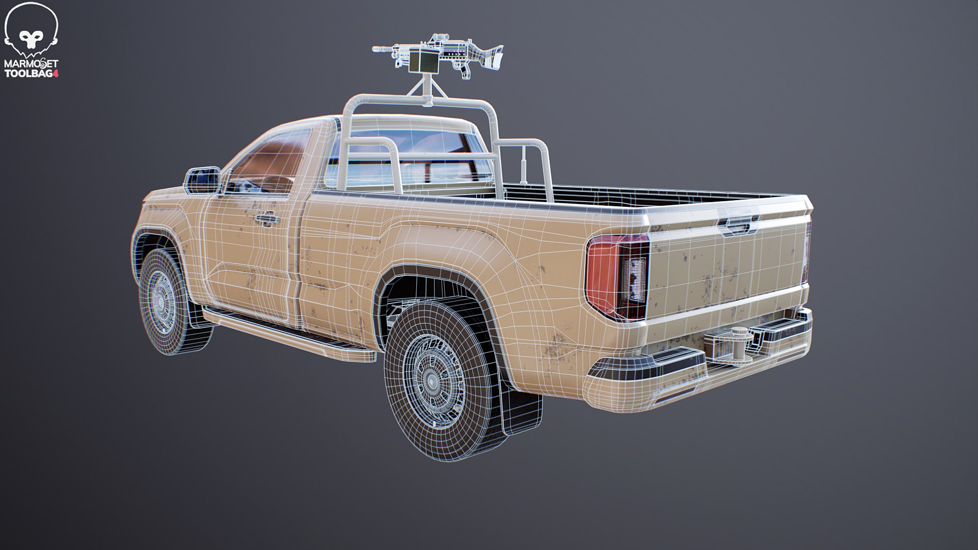 3D Model Generic Military Pickup With Machine Gun Desert Camo ...
