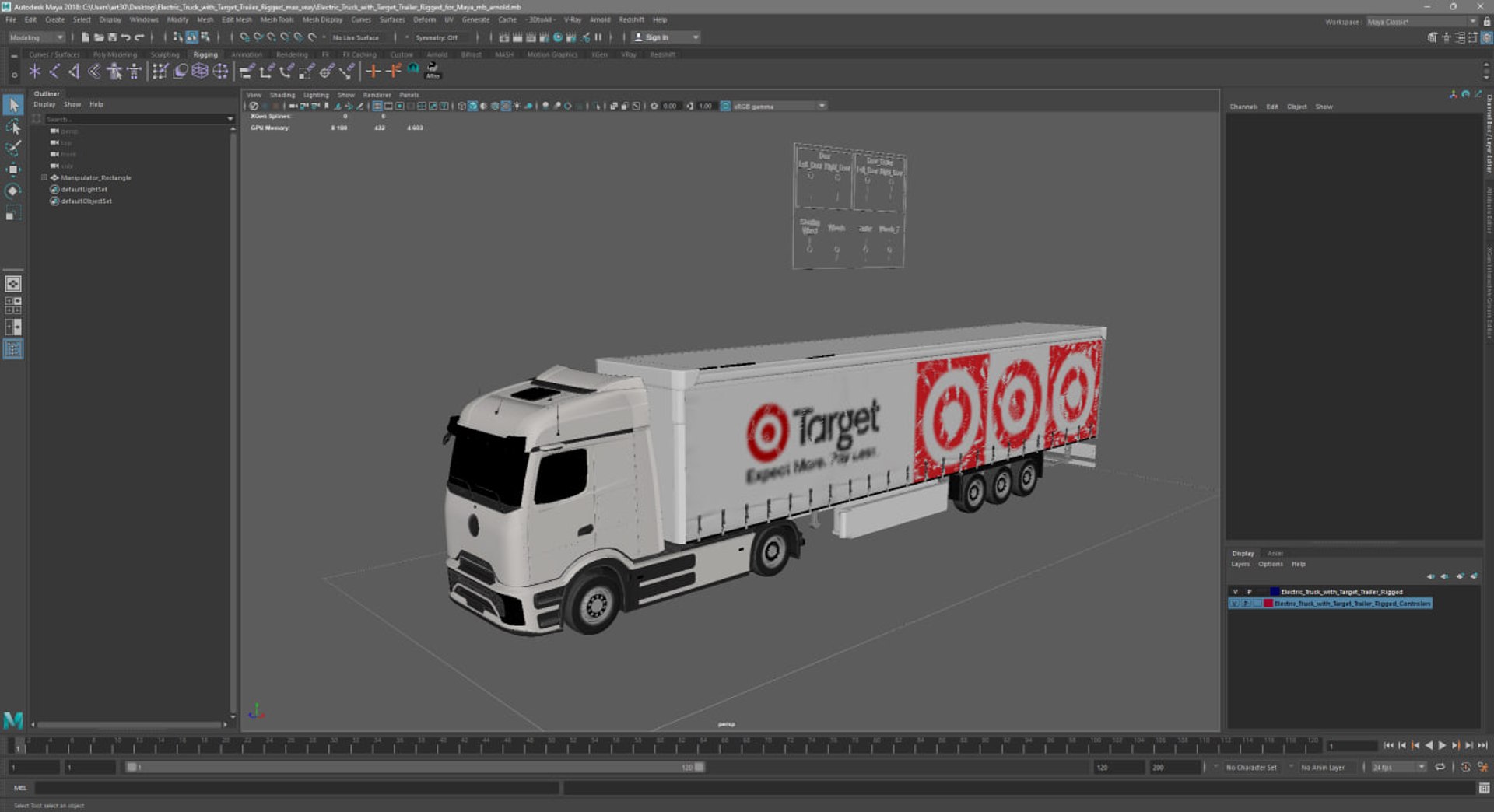 Electric Truck With Target Trailer Rigged For Maya 3D Model ...