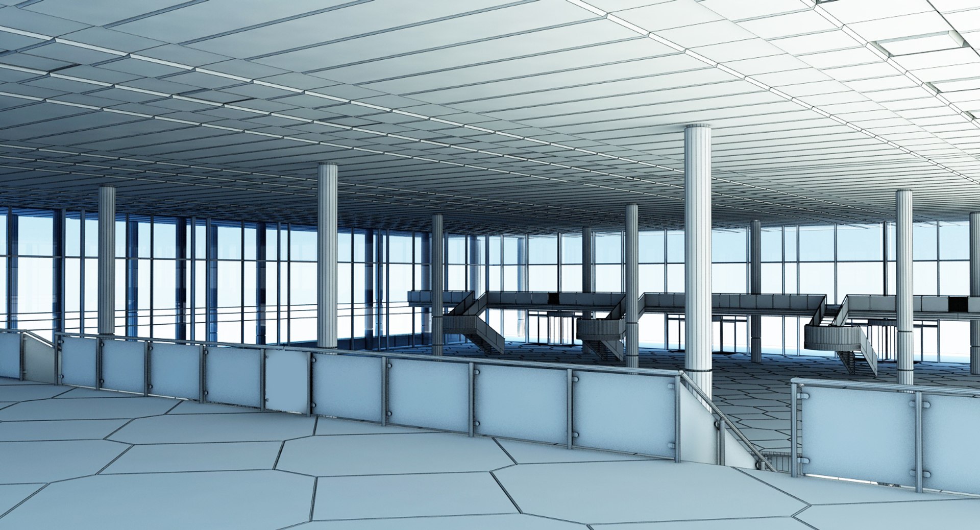 3d model large modern glass building