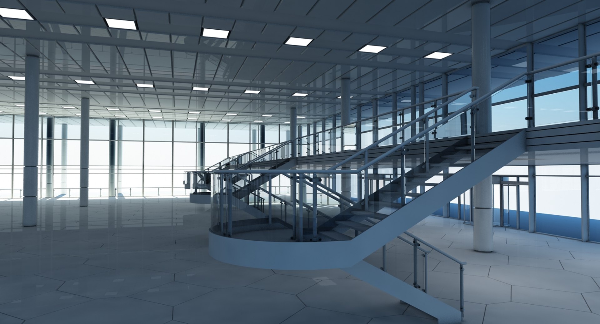 3d model large modern glass building