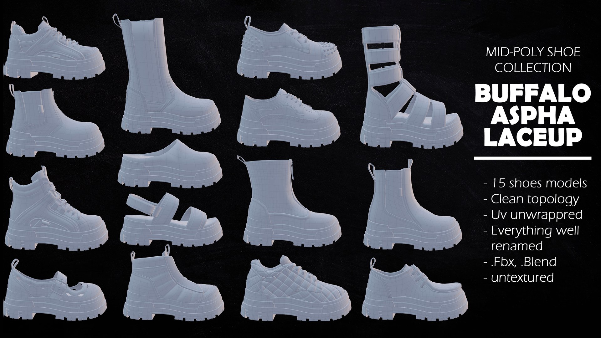 3D Buffalo Aspha Shoe Collection 3D Model - TurboSquid 2205273