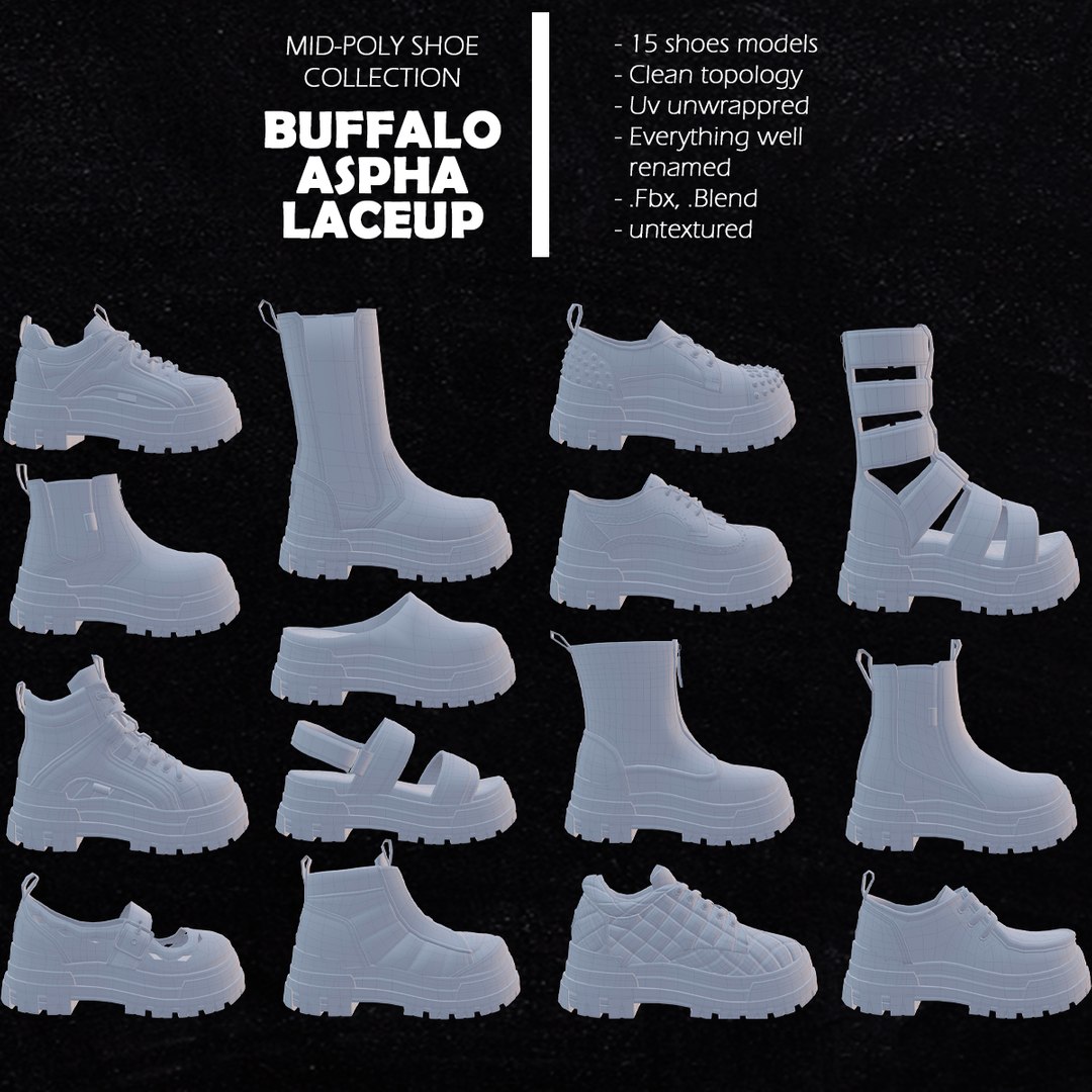 3D Buffalo Aspha Shoe Collection 3D Model - TurboSquid 2205273