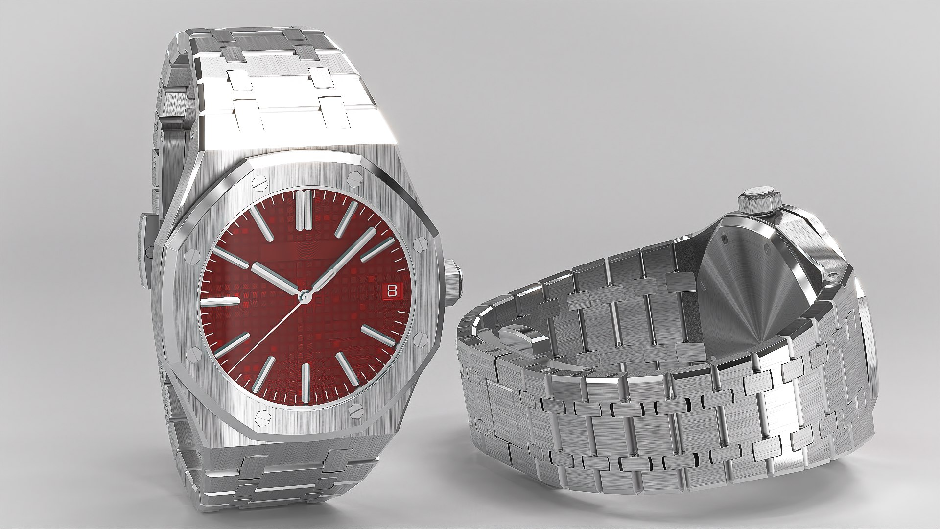 Luxury Royal Watch Red Stainless Steel Selfwinding Chronograph 3D ...