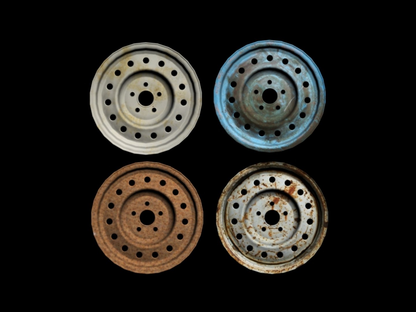 rusty steel rims set 3d model