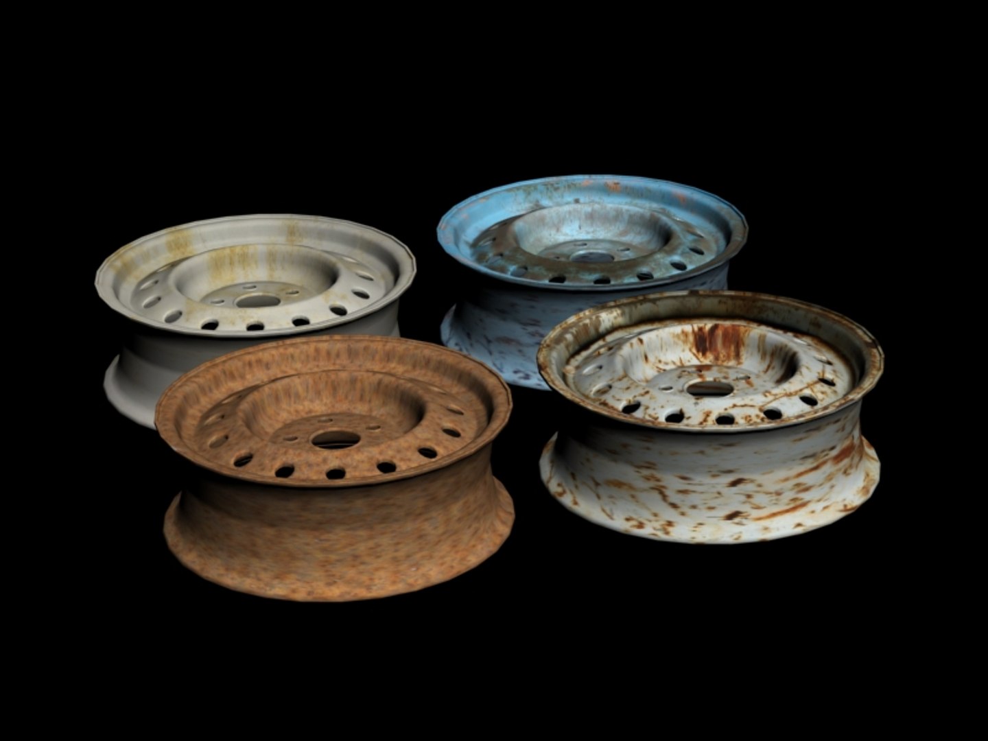 rusty steel rims set 3d model