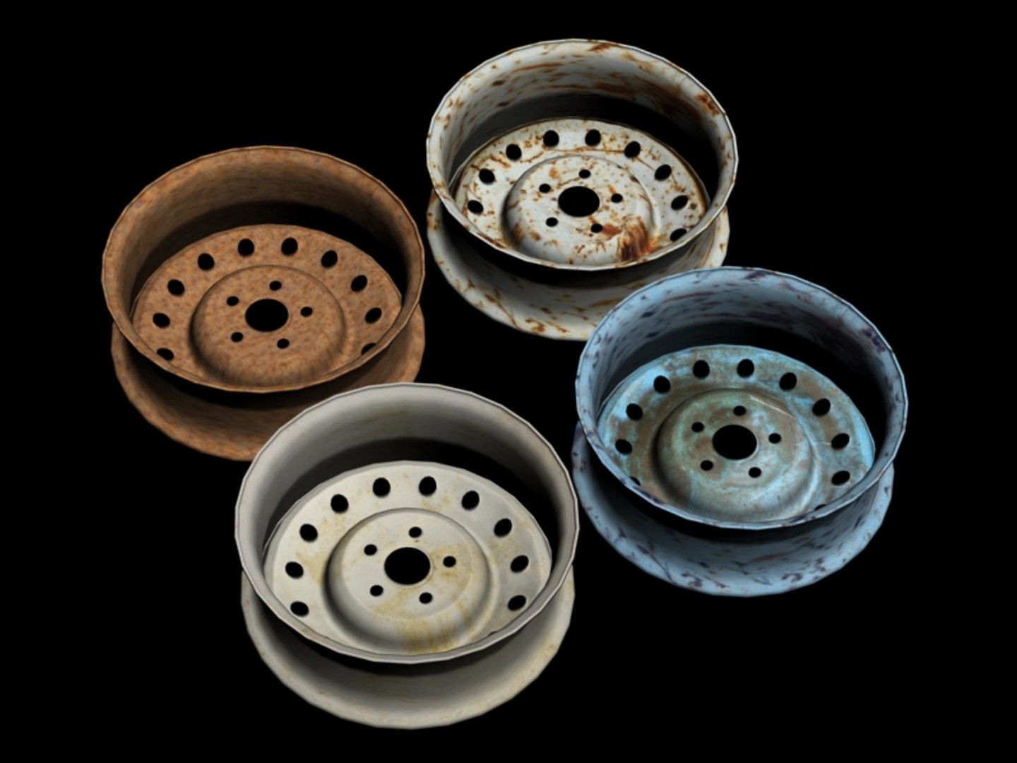 rusty steel rims set 3d model