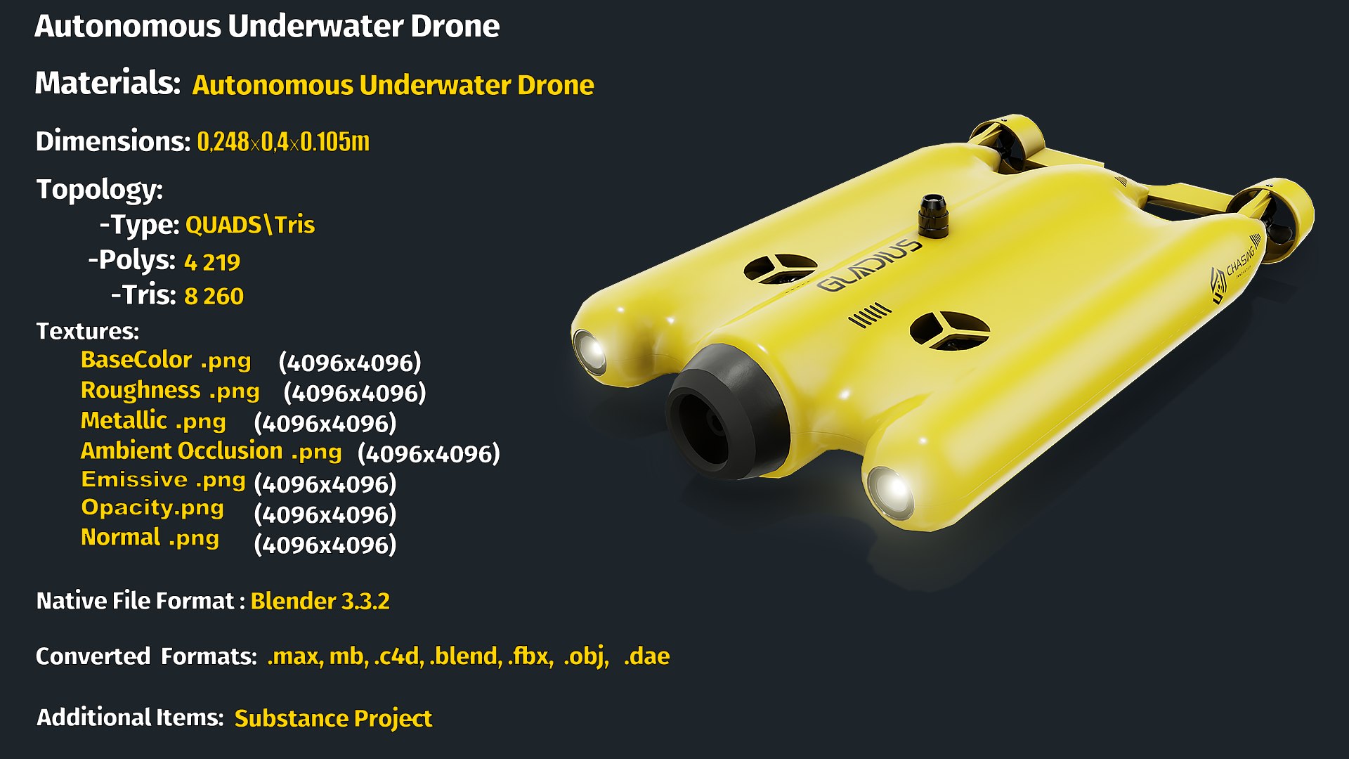3D Autonomous Underwater Drone - TurboSquid 2024758