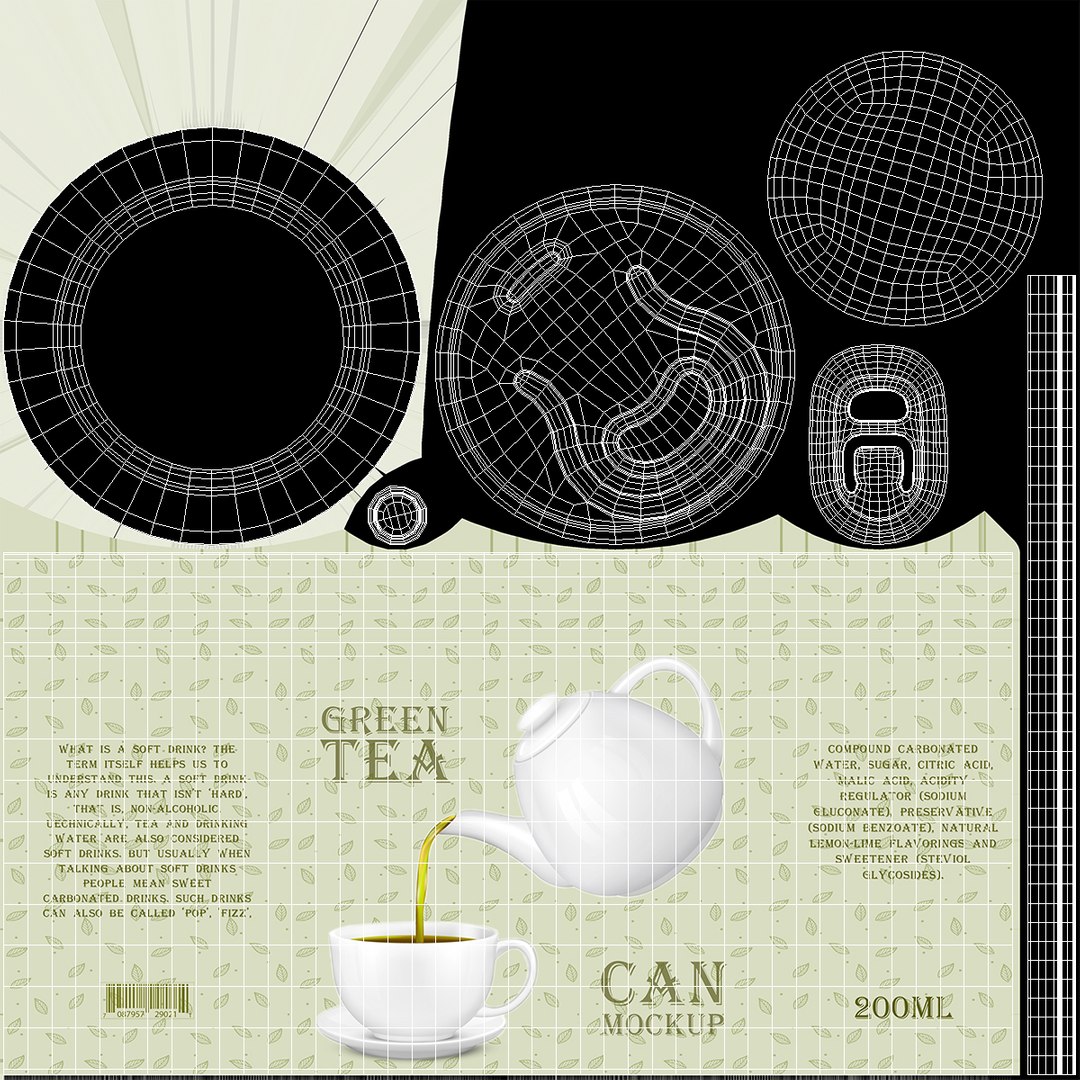 3D Green Tea Can Mockup 200ml - TurboSquid 2060278