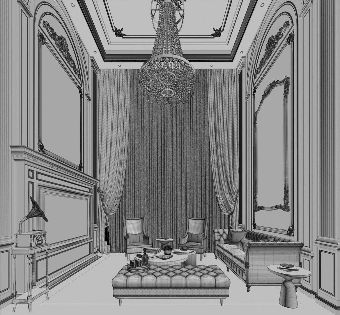 Living room dining room kitchen entrance hall hallway study 3D model ...