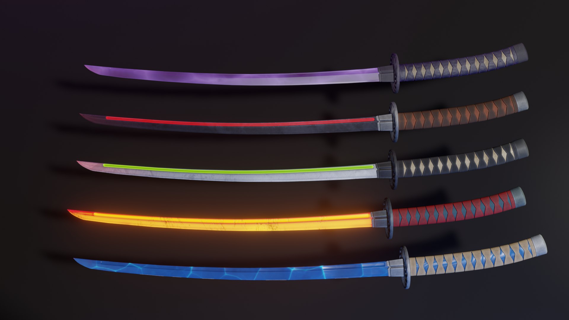 Katana Asset With 5 Skins PBR Textures Low-poly Game Ready 3D Model ...