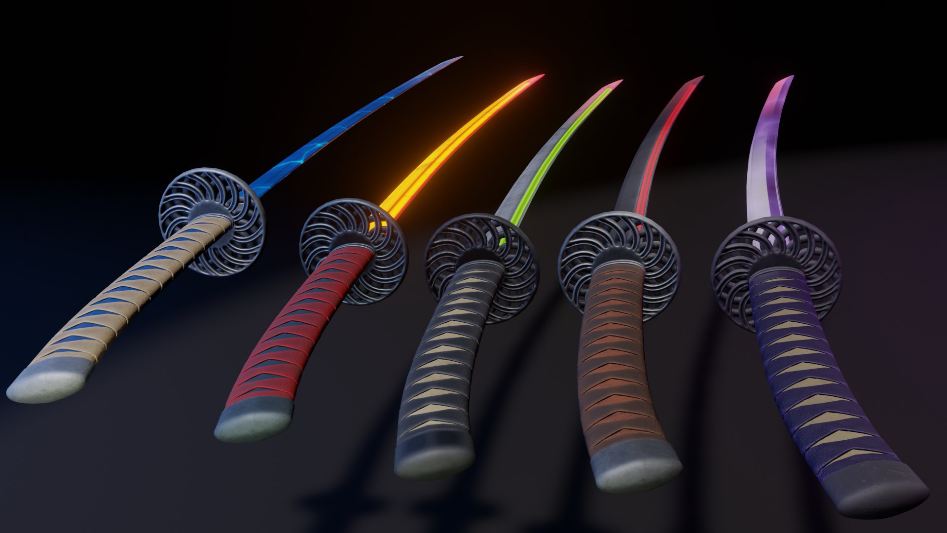 Katana Asset With 5 Skins PBR Textures Low-poly Game Ready 3D Model ...