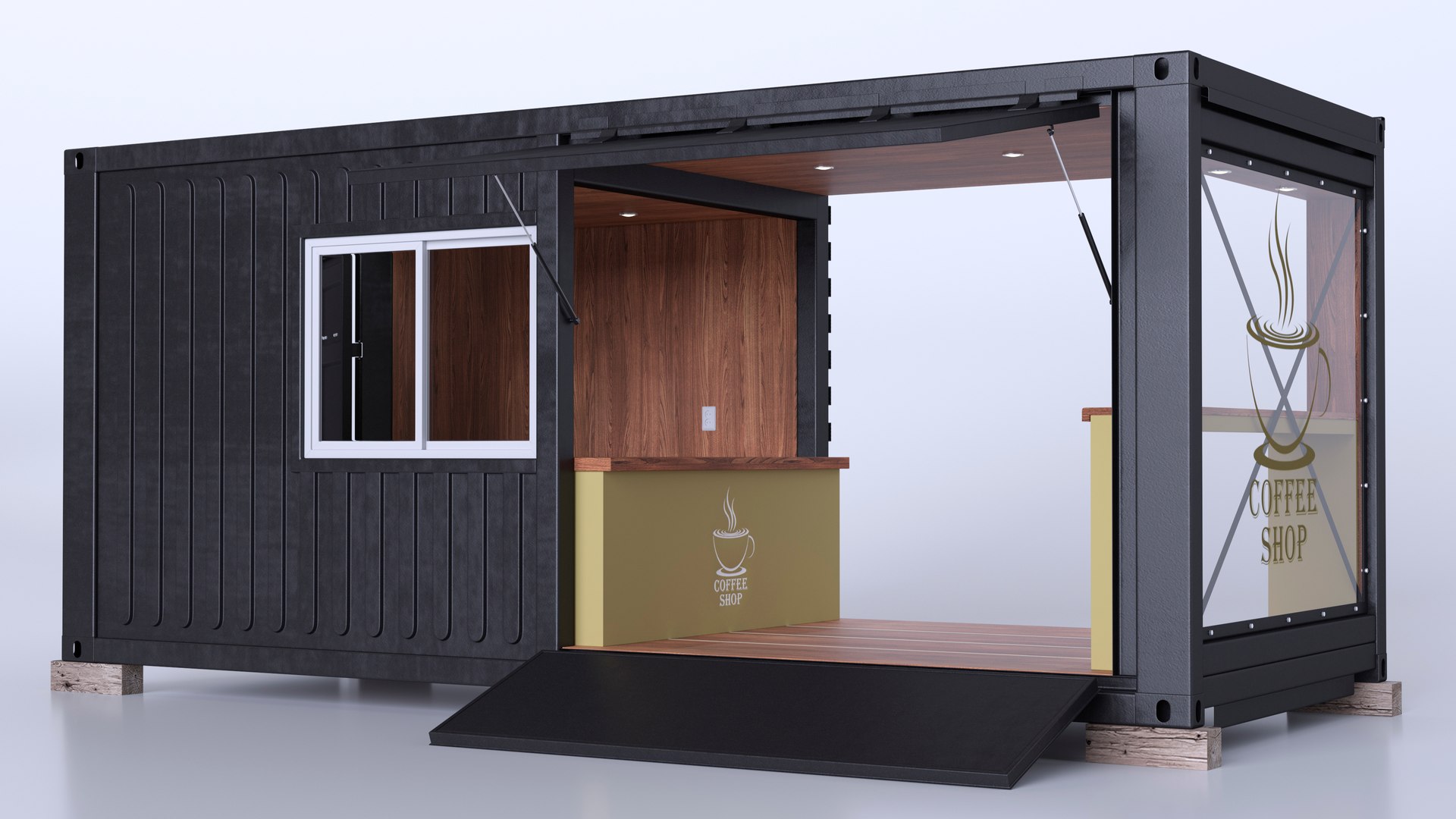 3D Sea Container Coffee Shop Wooden model - TurboSquid 2156933
