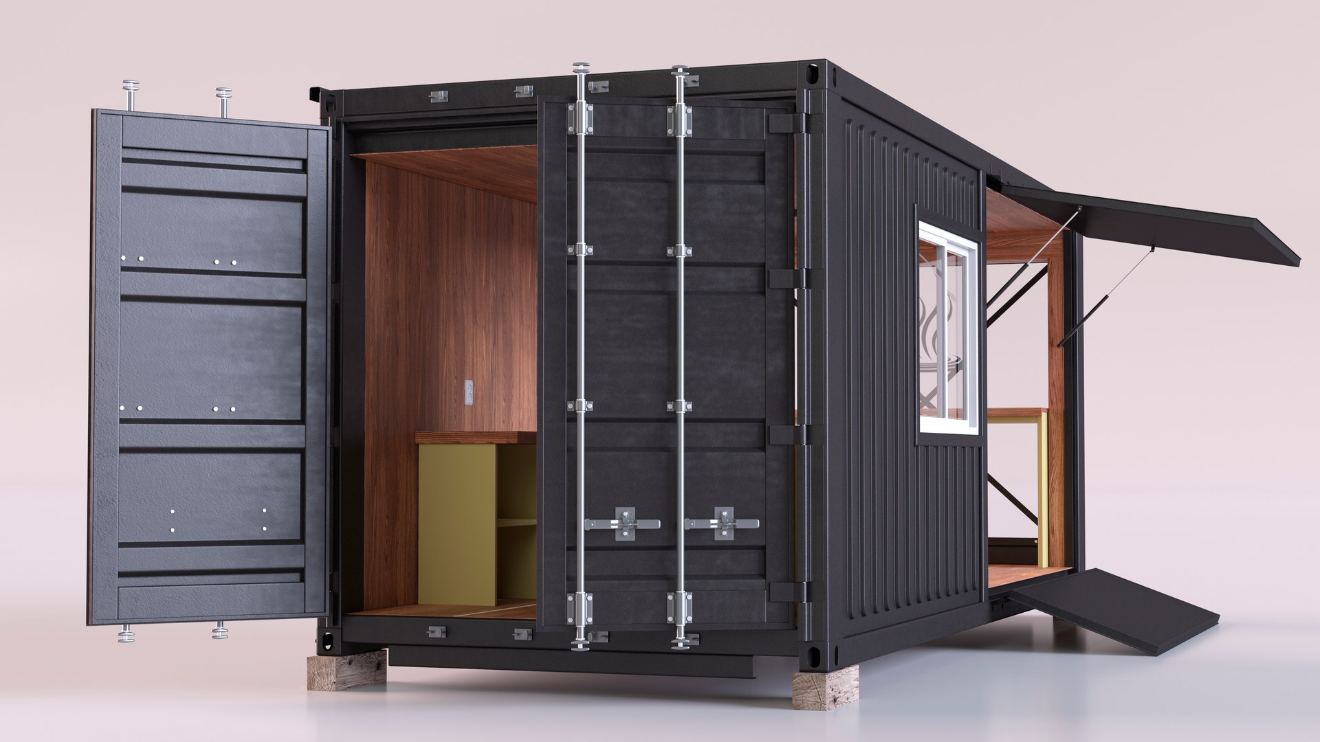 3D Sea Container Coffee Shop Wooden model - TurboSquid 2156933