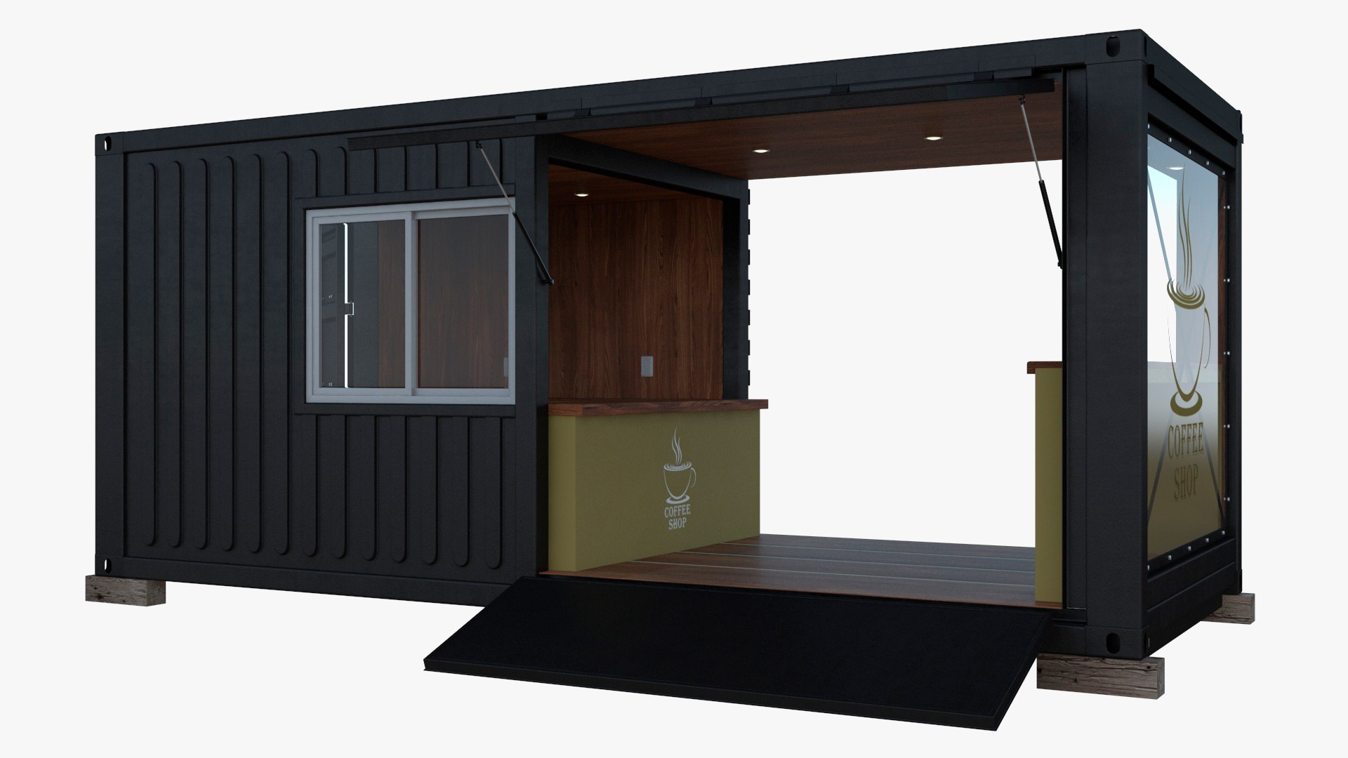 3D Sea Container Coffee Shop Wooden model - TurboSquid 2156933