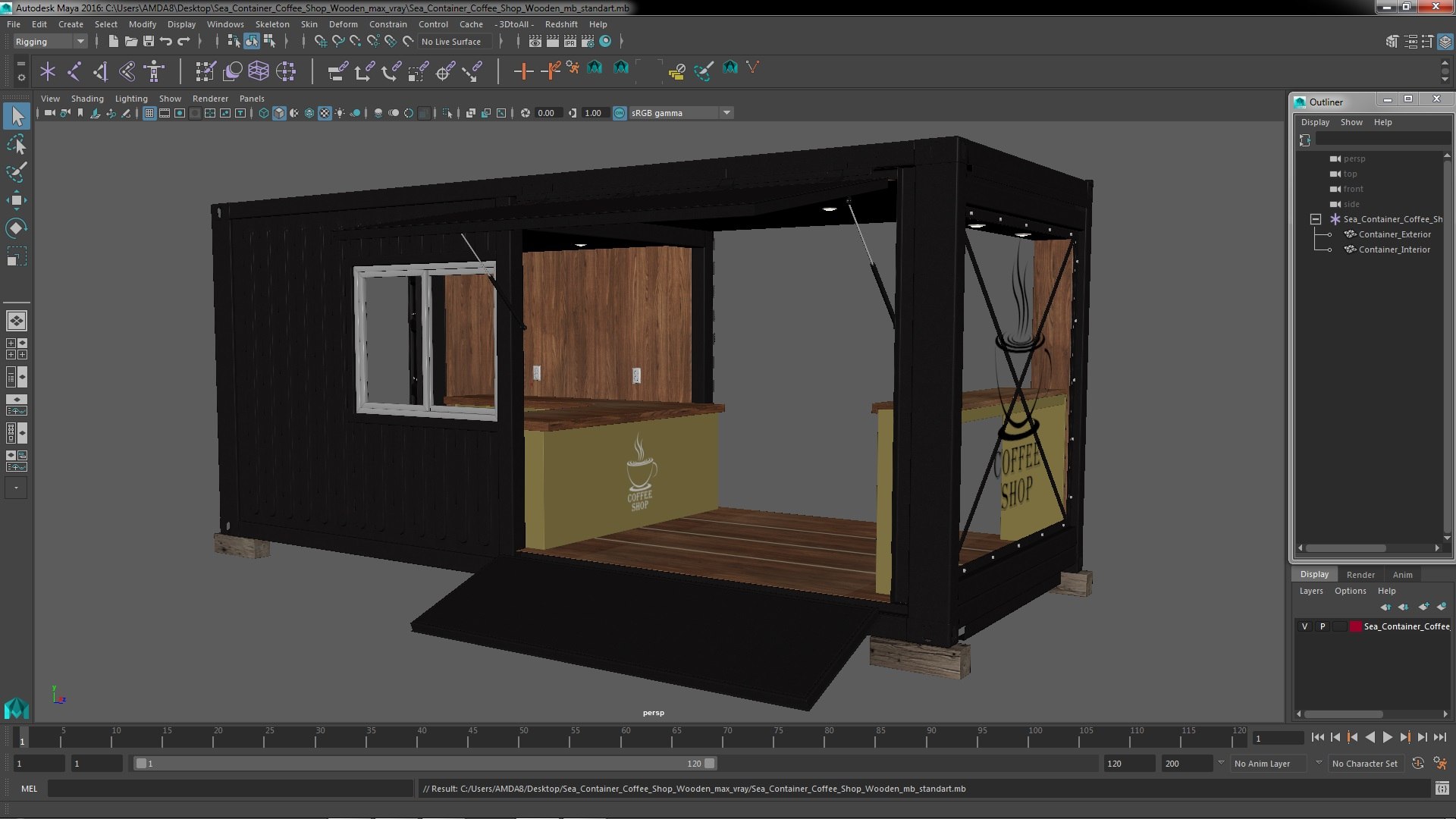 3D Sea Container Coffee Shop Wooden model - TurboSquid 2156933